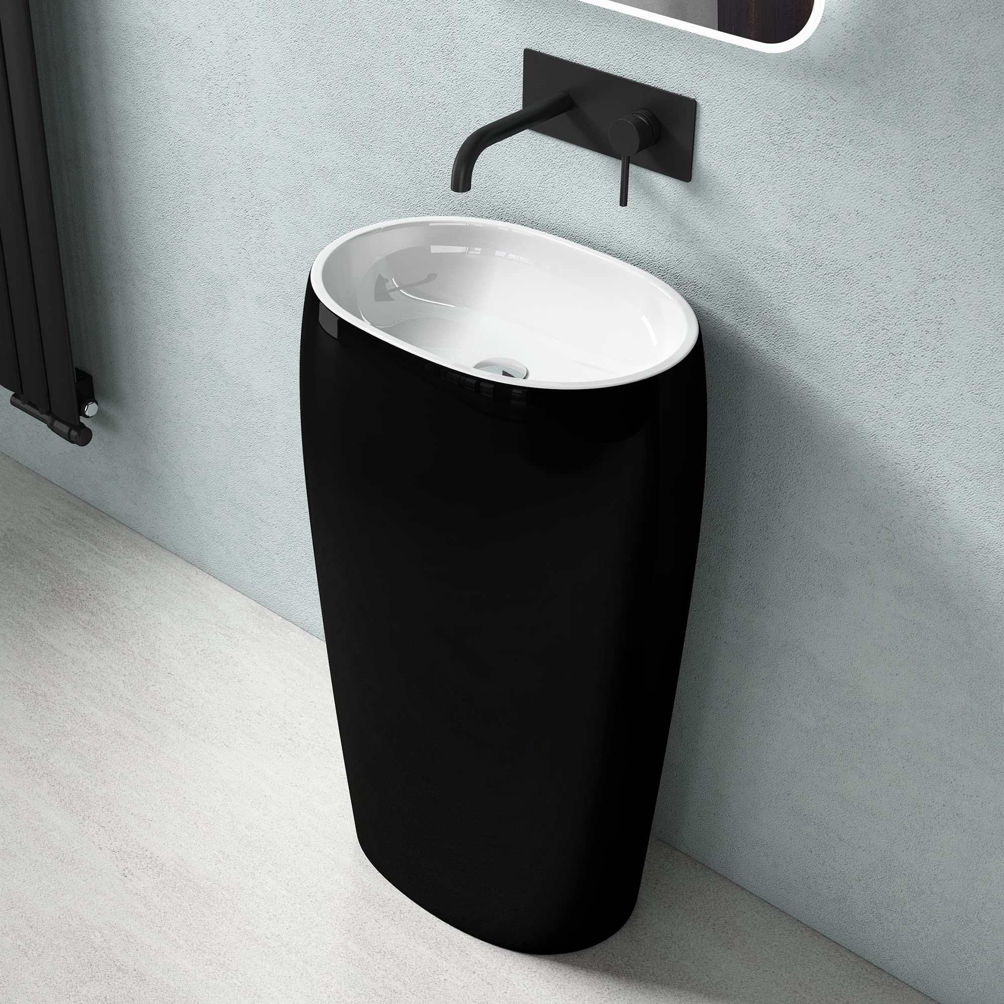 Doporro Lavabo sur Pied Noir Mat + Blanc Vasque Colonne en Fonte ...