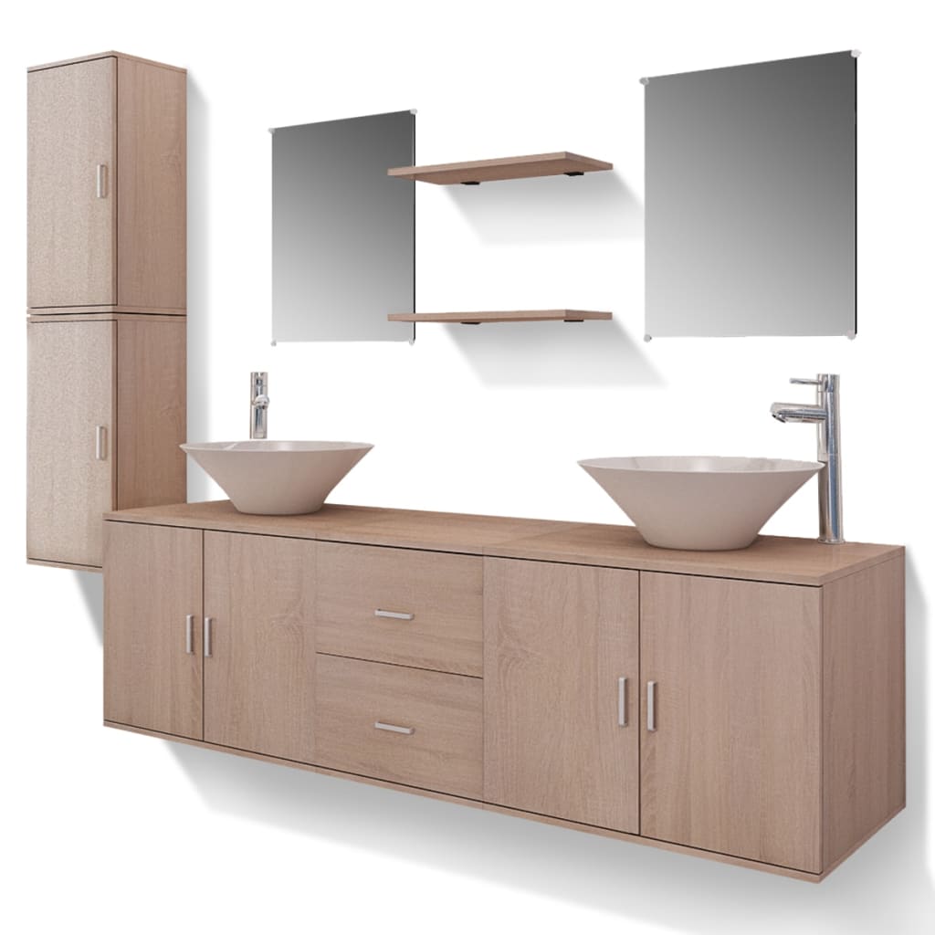 Conjunto de muebles de ba?o con lavabo y grifo 11 piezas beige | Leroy Merlin