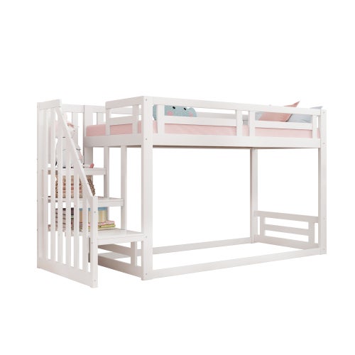 Lit enfant 90 x 200 cm, superposé bas avec escalier de sécurité, cadre ...