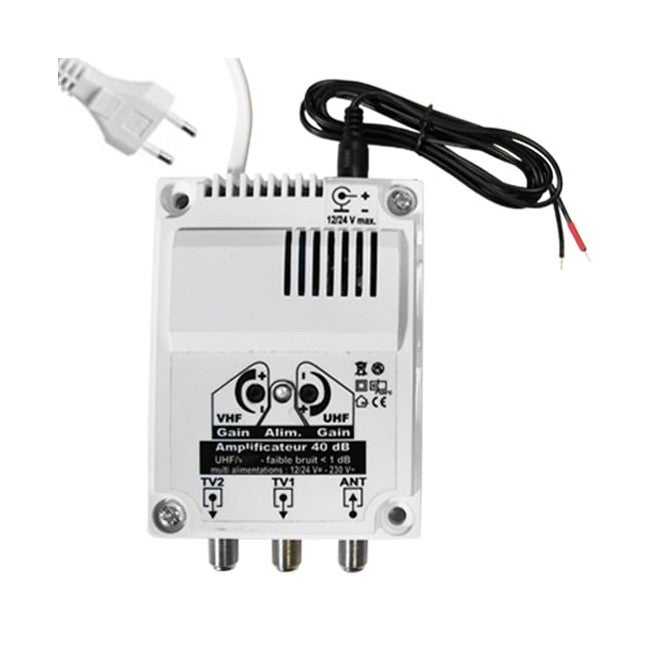 Amplificateur 40dB d’antenne TV VHF FM UHF extérieure 1 entrée 2 ...