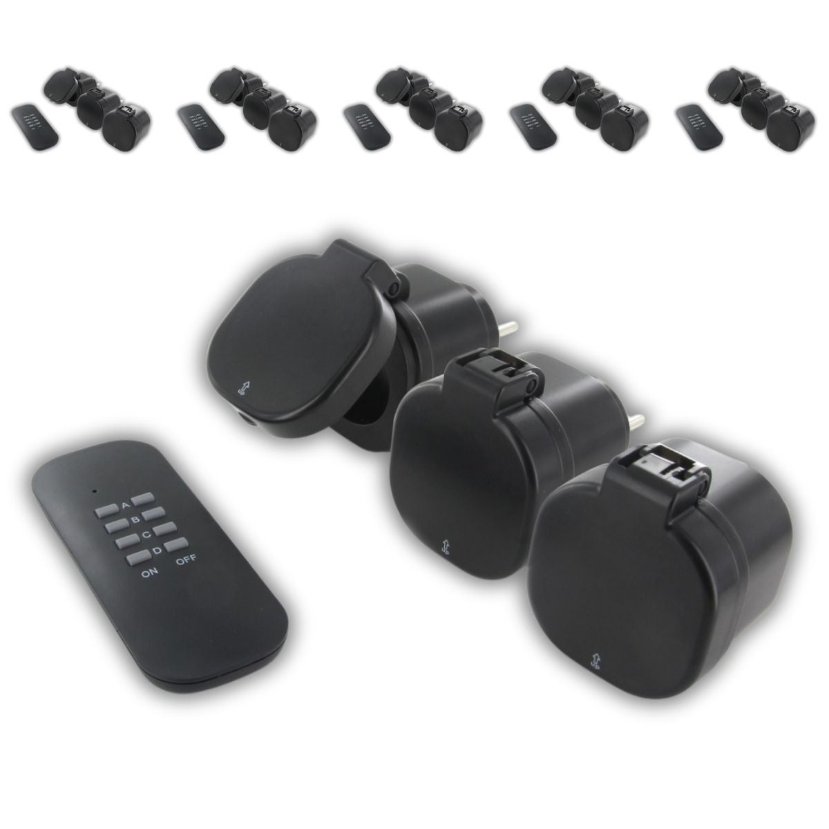 Set de 18 mini prises étanches IP44 + télécommande - 2300W - Noir ...