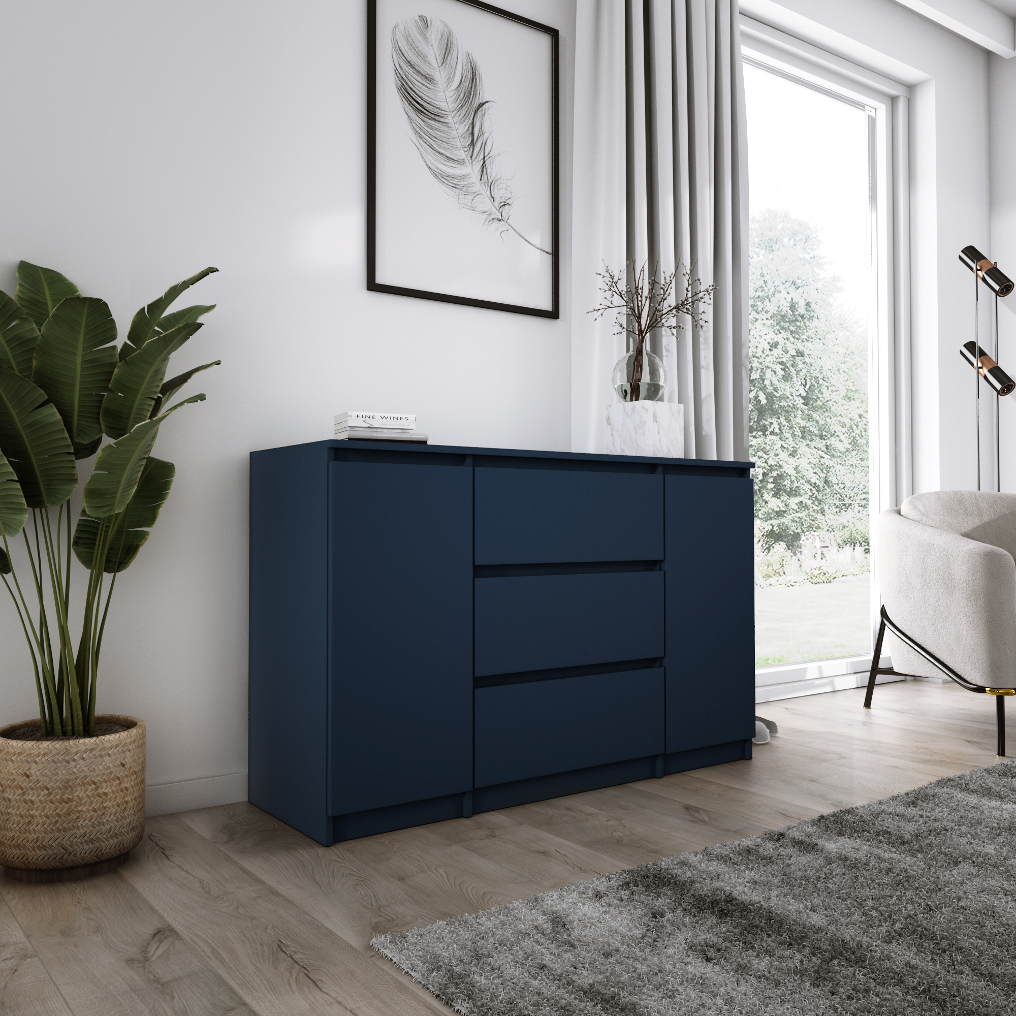 Cómoda de 2 puertas y 3 cajones, 120 x 78 x 39 cm, color: azul marino ...