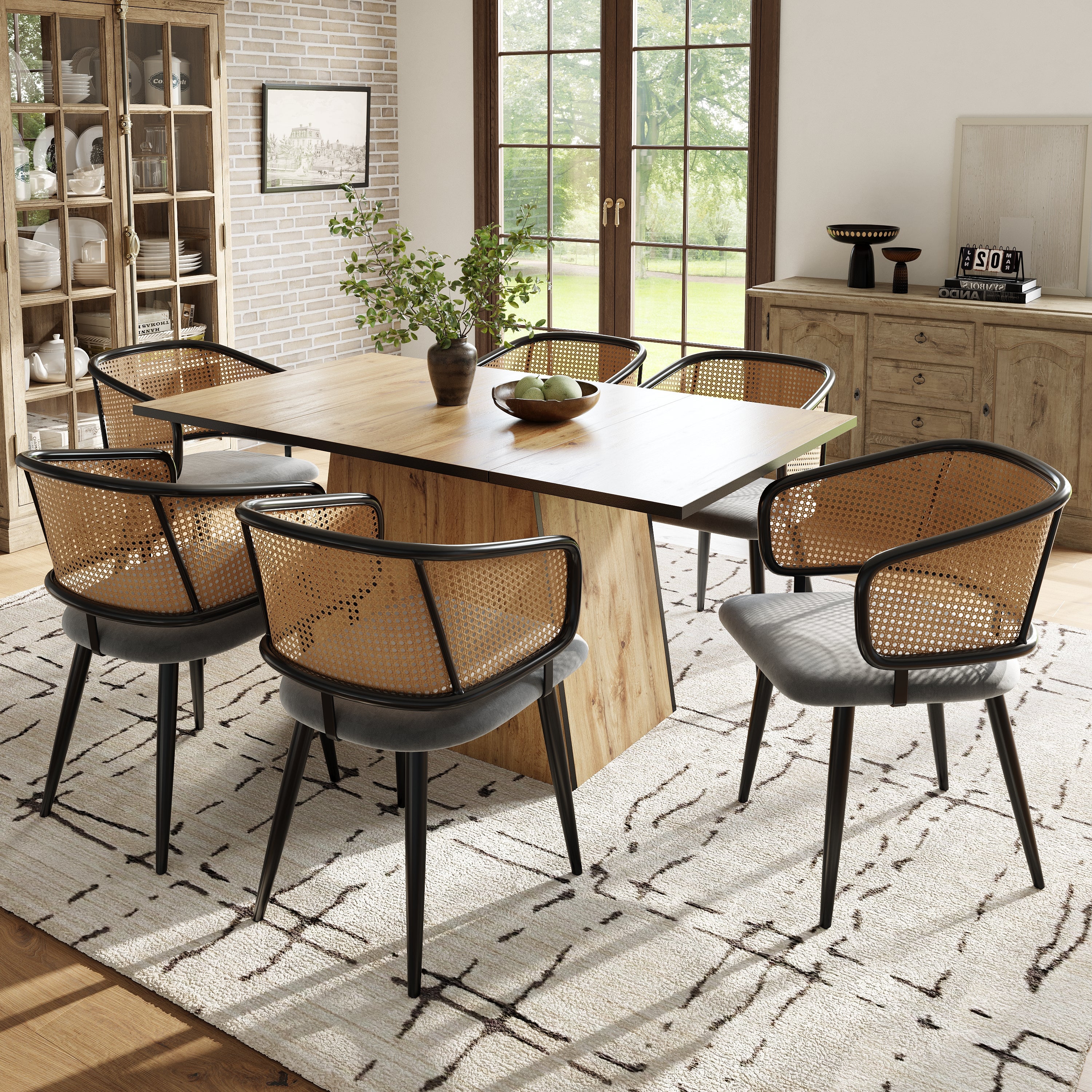 Lot 6 chaises rotin velours, moderne simple, restaurant/salon/café ...