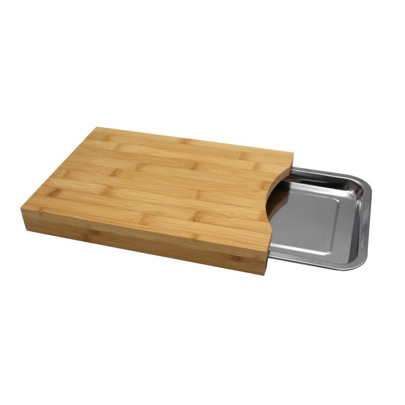Planche à découper en bois avec bac de récupération en métal 34 x 24 x ...