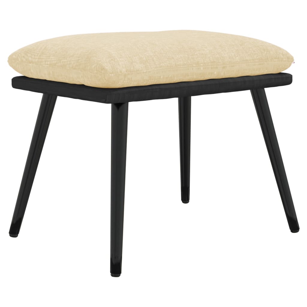 Reposapiés，Taburete tela y cuero sintético color crema 45x29,5x35 cm ...