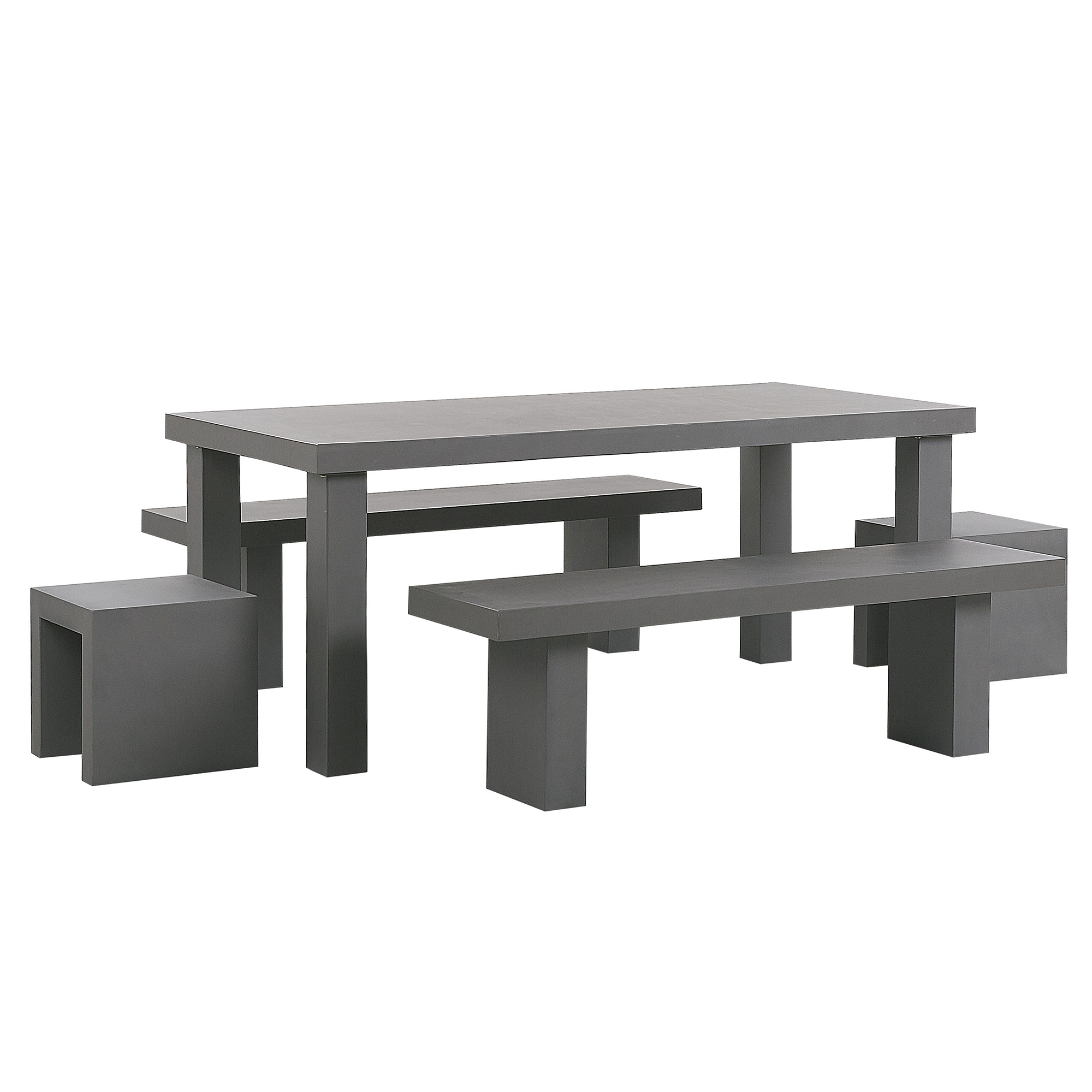 Set da giardino in cemento grigio 6 posti 2 panche a T e 2 sgabelli ...