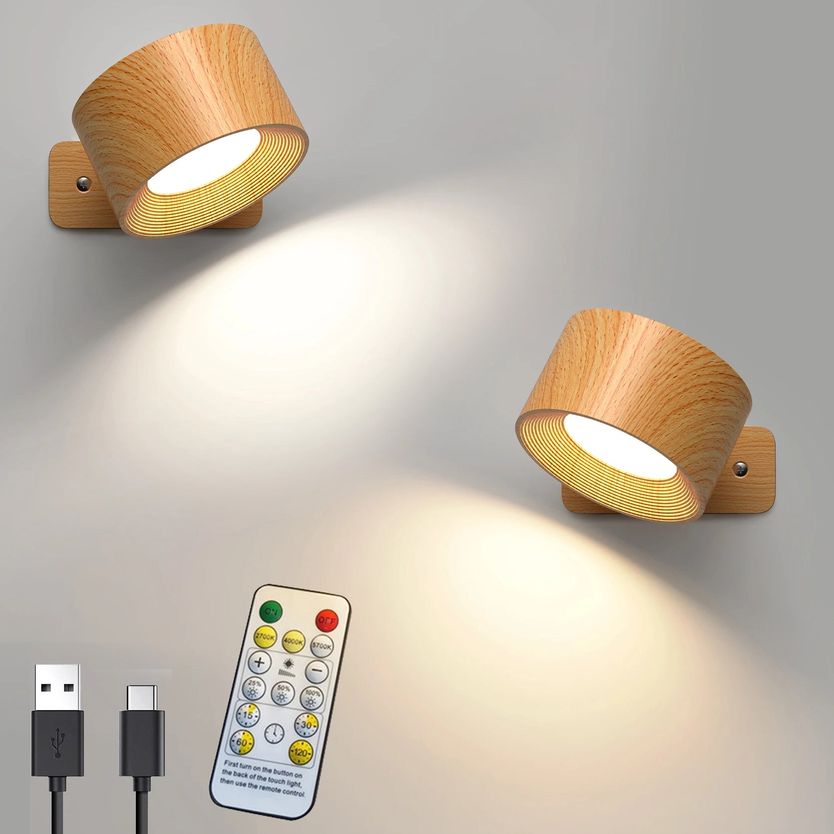 Paquete de 2 luces LED de pared con 3 temperaturas de color y control ...