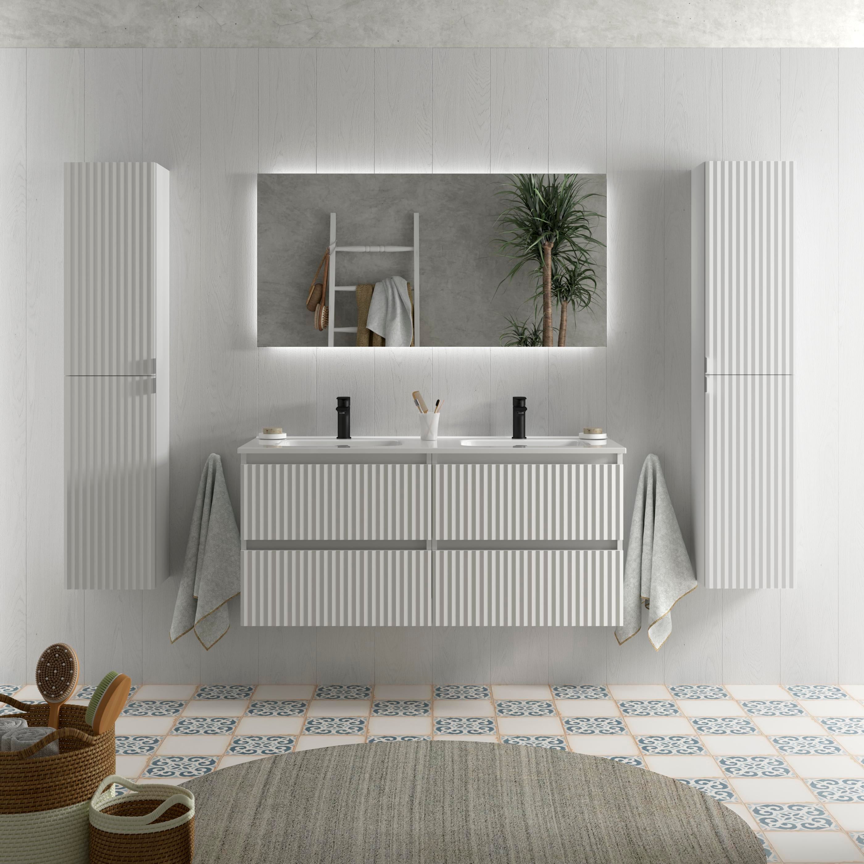 Mueble de Baño KIRA 120cm Blanco Mate 4 cajones Lavabo 2 pozas ...