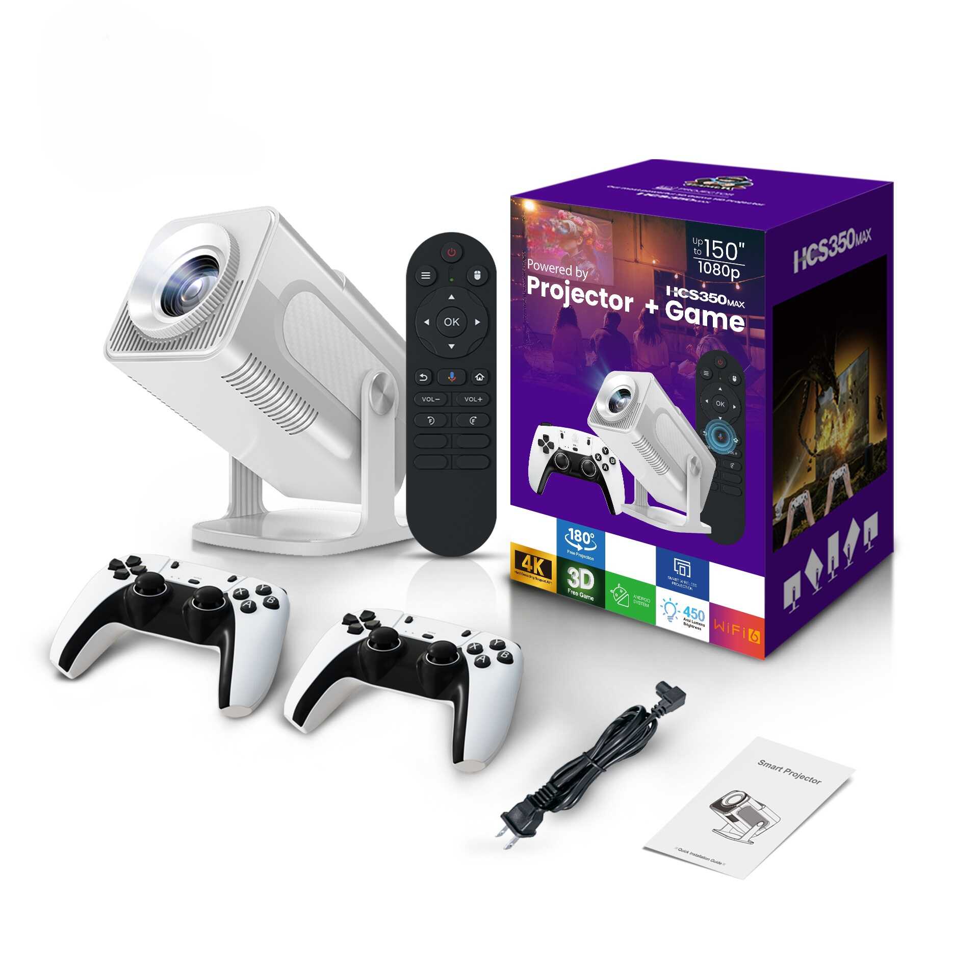 Projecteur de jeux intelligent WiFi6, Android 4K HD, portable, idéal ...