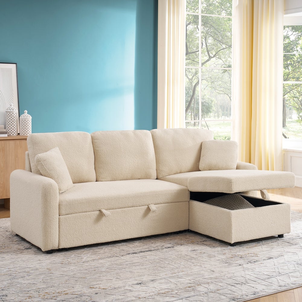 Sofá cama de 3 plazas en bouclé con chaise longue modular Nivee | Leroy Merlin