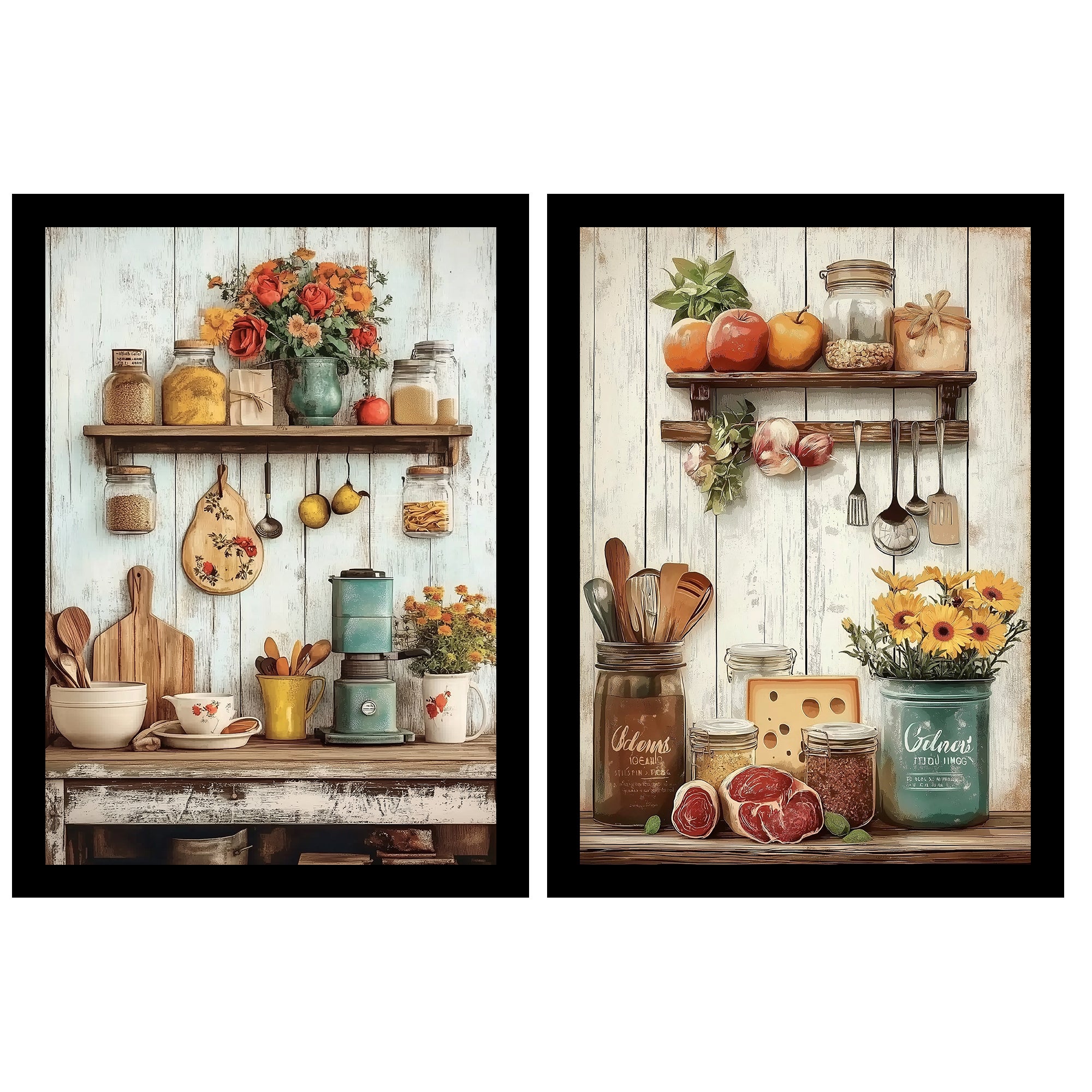 Lot De 2 Affiches De Cuisine Rustique Illustration Dans Le Style Ferme ...