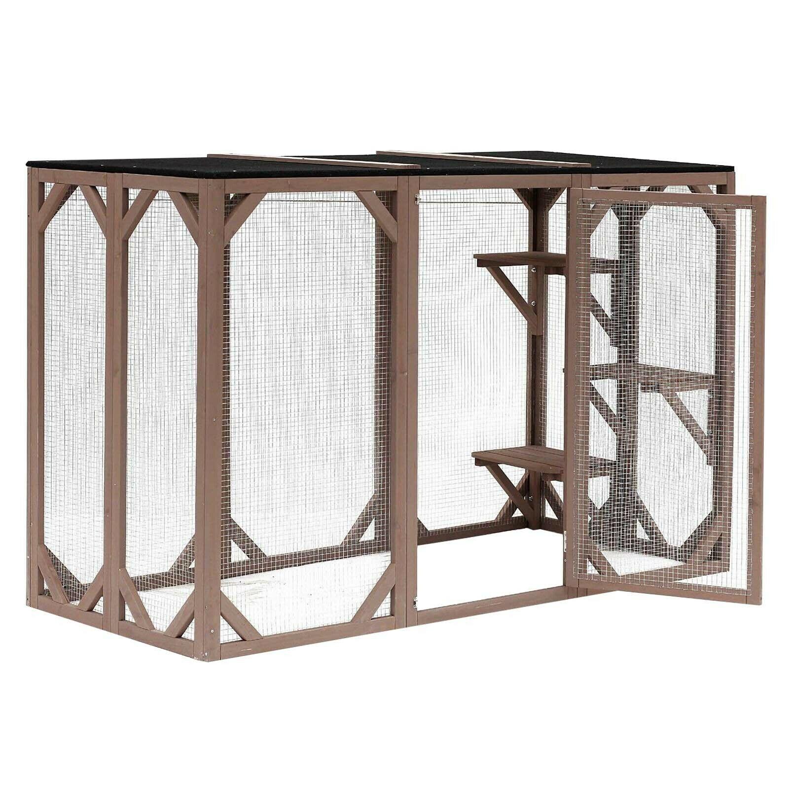 Enclos extérieur parc pour chat bois résistant 180 cm 3 zones de repos ...