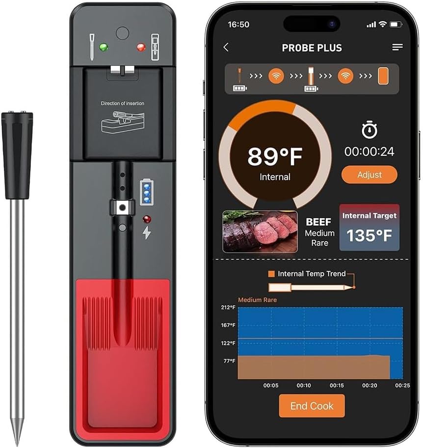 Thermomètre de cuisine intelligent sans fil Bluetooth pour four, gril, fumoir, barbecue et avec ...