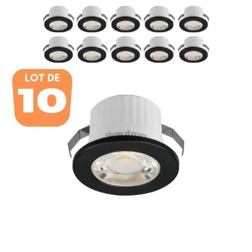 Lot de 10 mini spots LED rond noir 3W 3000K IP54 | Leroy Merlin