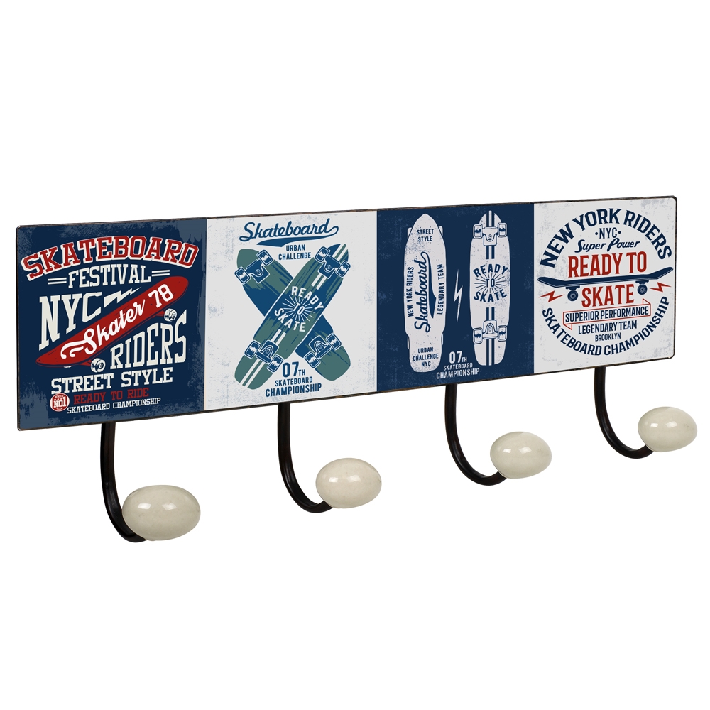 PERCHA Pared Vintage 4 Ganchos Porcelana SKATE Retro 400x155MM | Leroy ...