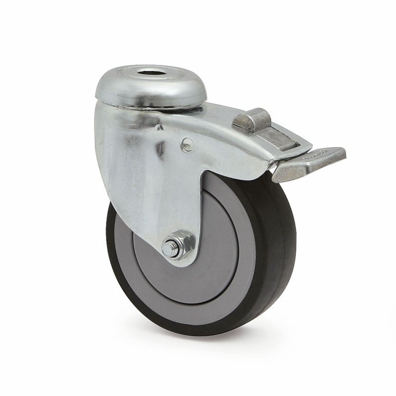 Rueda giratoria agila aro de goma ø75 tp zincado con freno aro de goma polipropileno, antihuella ...