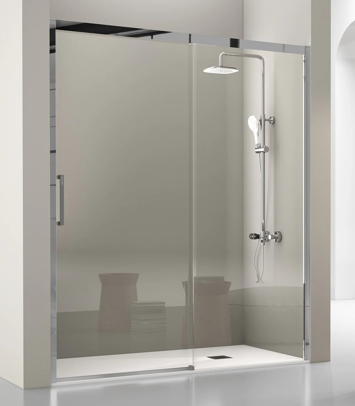 Paroi de douche fixe + coulissante en inox LUKA 154 cm. (150,50-154,50 ...