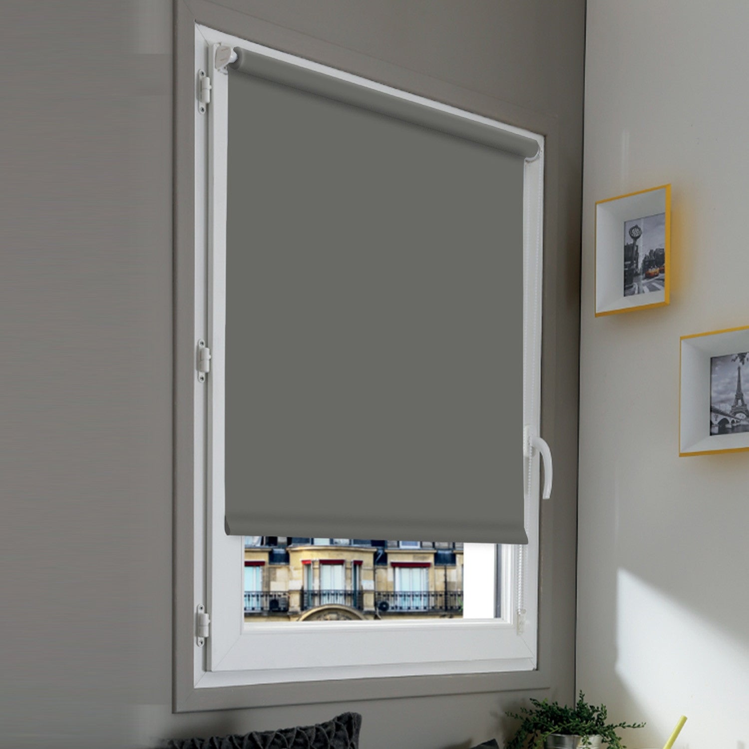 MADECOSTORE Store enrouleur occultant sans percer - Gris clair - L41 x ...