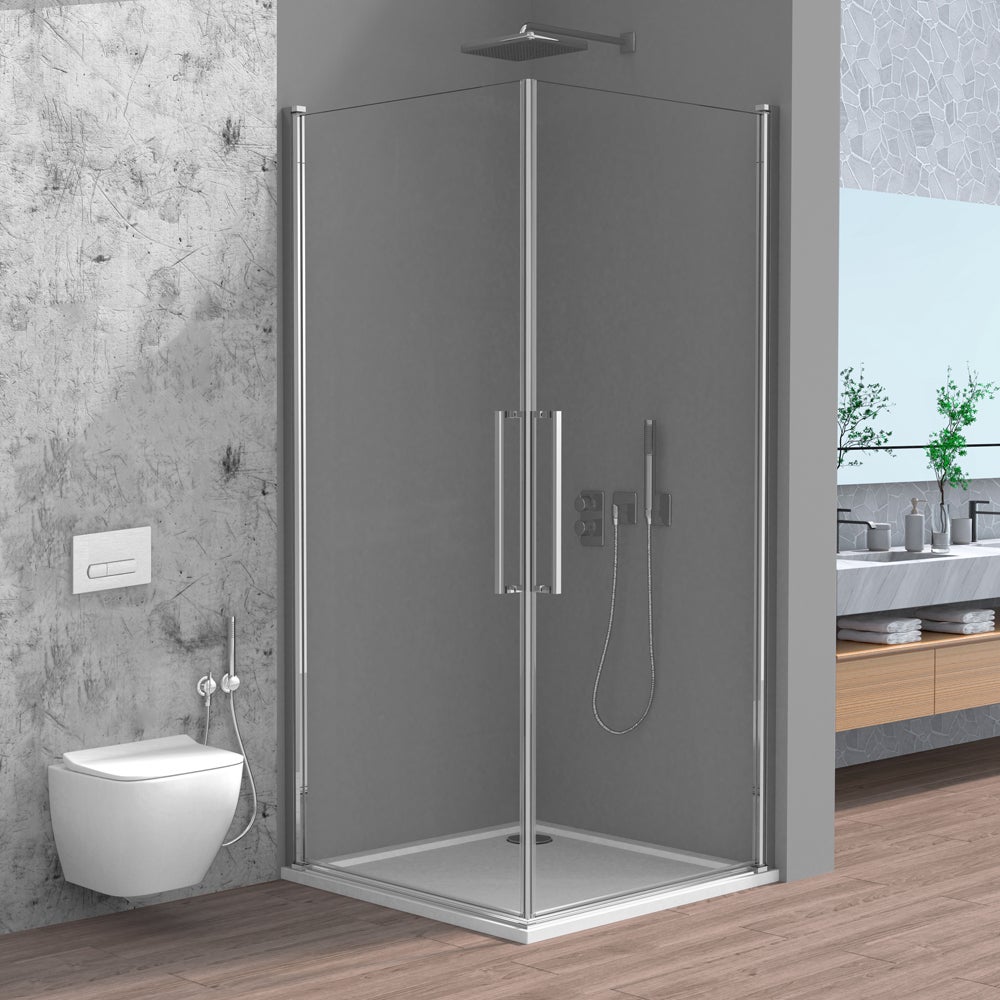 Cabine de douche d'angle 80x80 en double verre trempé avec profilés ...