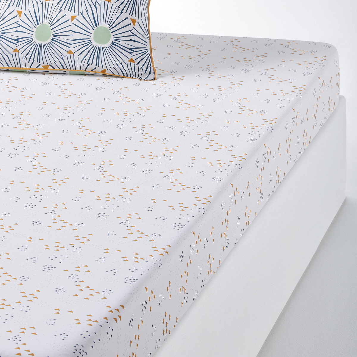 Drap housse en pur coton, Oja - Imprimé fond blanc - 140 x 190 cm ...