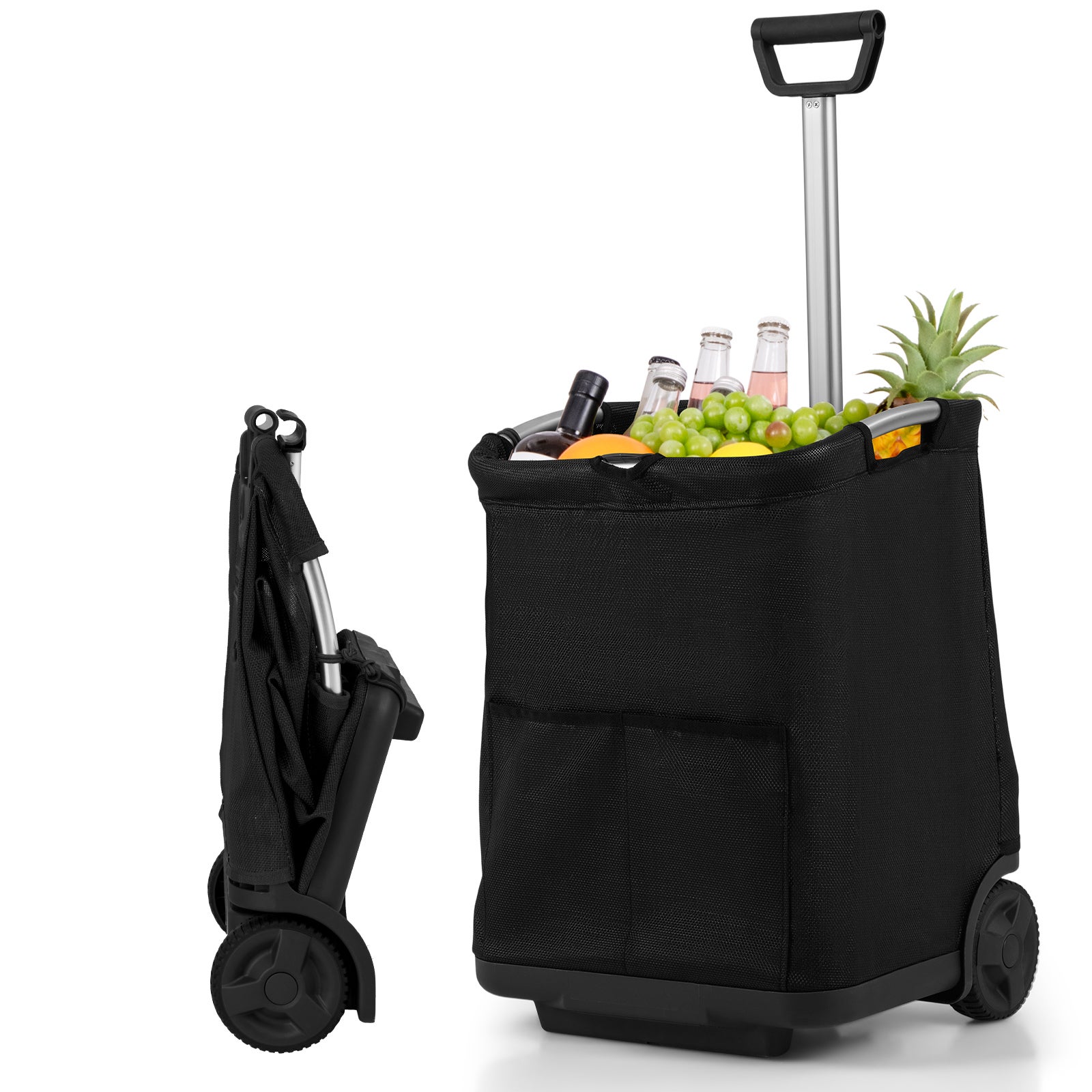 Chariot de Courses 50L, Caddie de Courses Pliable à 2 Roues avec 3 ...