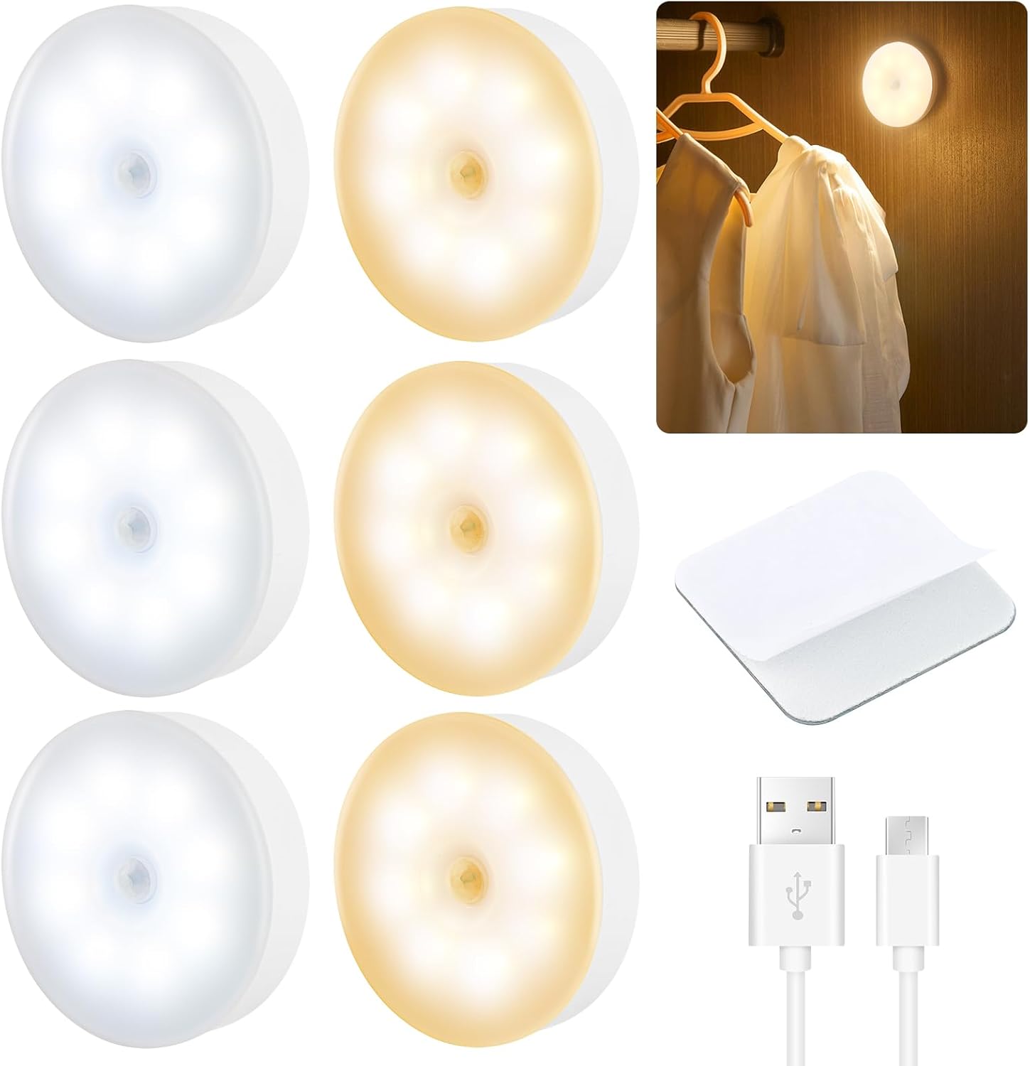 Veilleuse, Lot de 6 Lampe LED Automatique Rechargeable Par USB, Lampe ...
