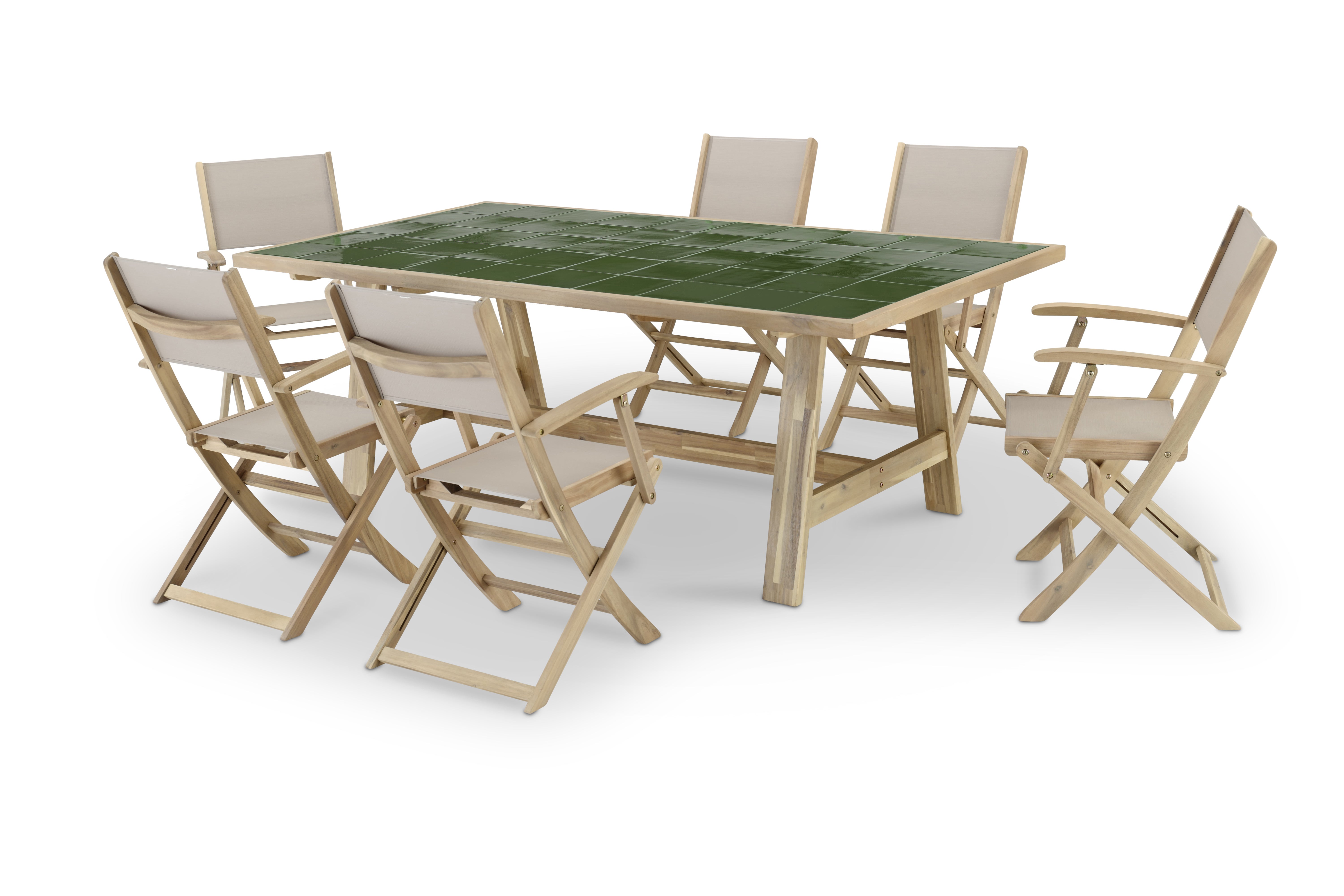 Ensemble salle à manger jardin table en bois et céramique verte 205x105 ...