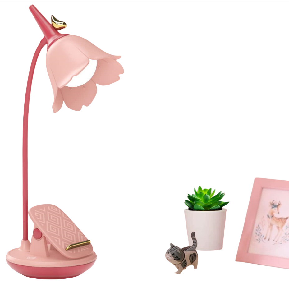 Lampe de bureau rose avec pince, petite lampe LED rechargeable, col de ...