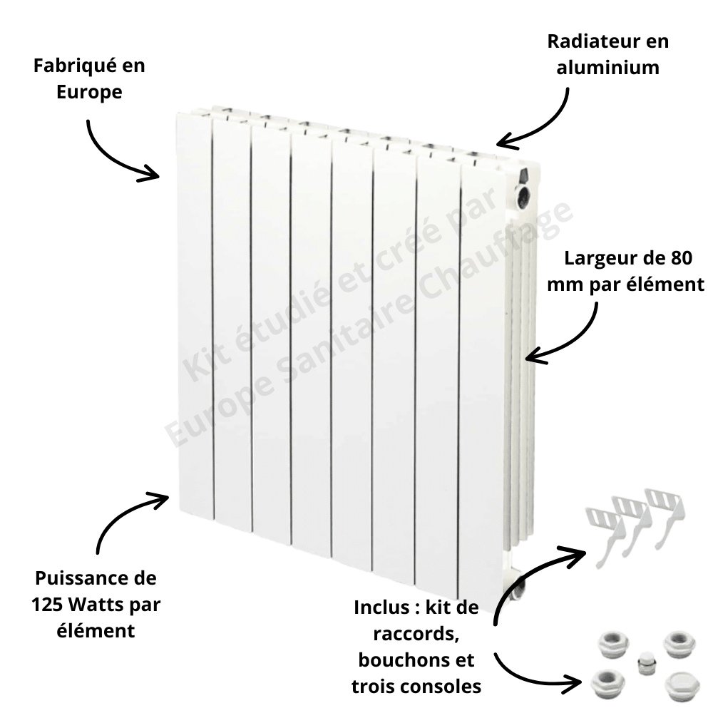 Radiateur aluminium horizontal VIP 500 Hauteur 590 Puissance : 125 ...