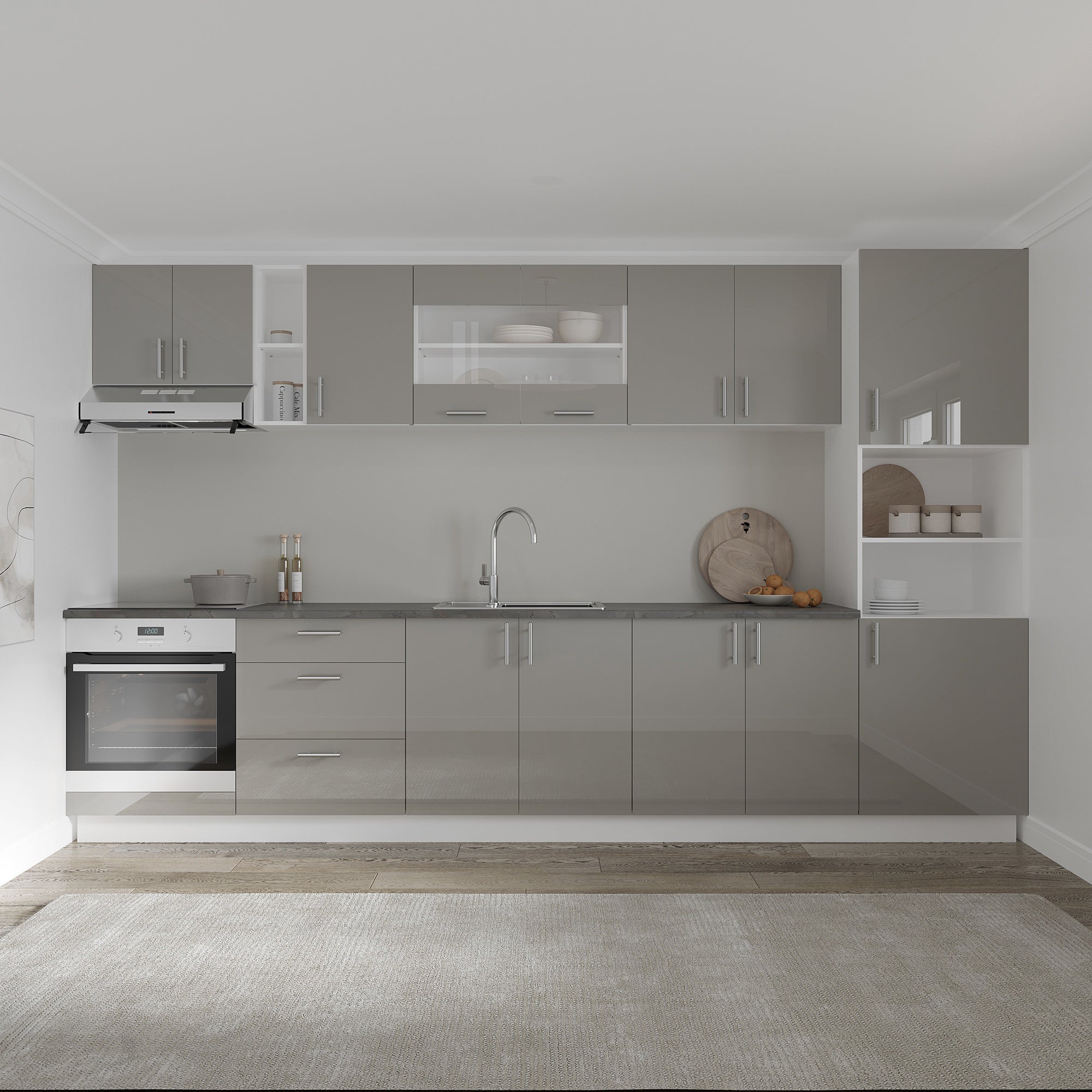 Set Cuisine haaus Karo V31, Gris Brillant/Blanc, MDF, Plan de travail ...