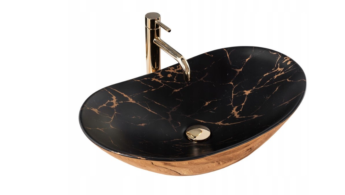 LAVABO SOBRE ENCIMERA REA ROYAL IN BLACK MARBLE GOLD | Leroy Merlin