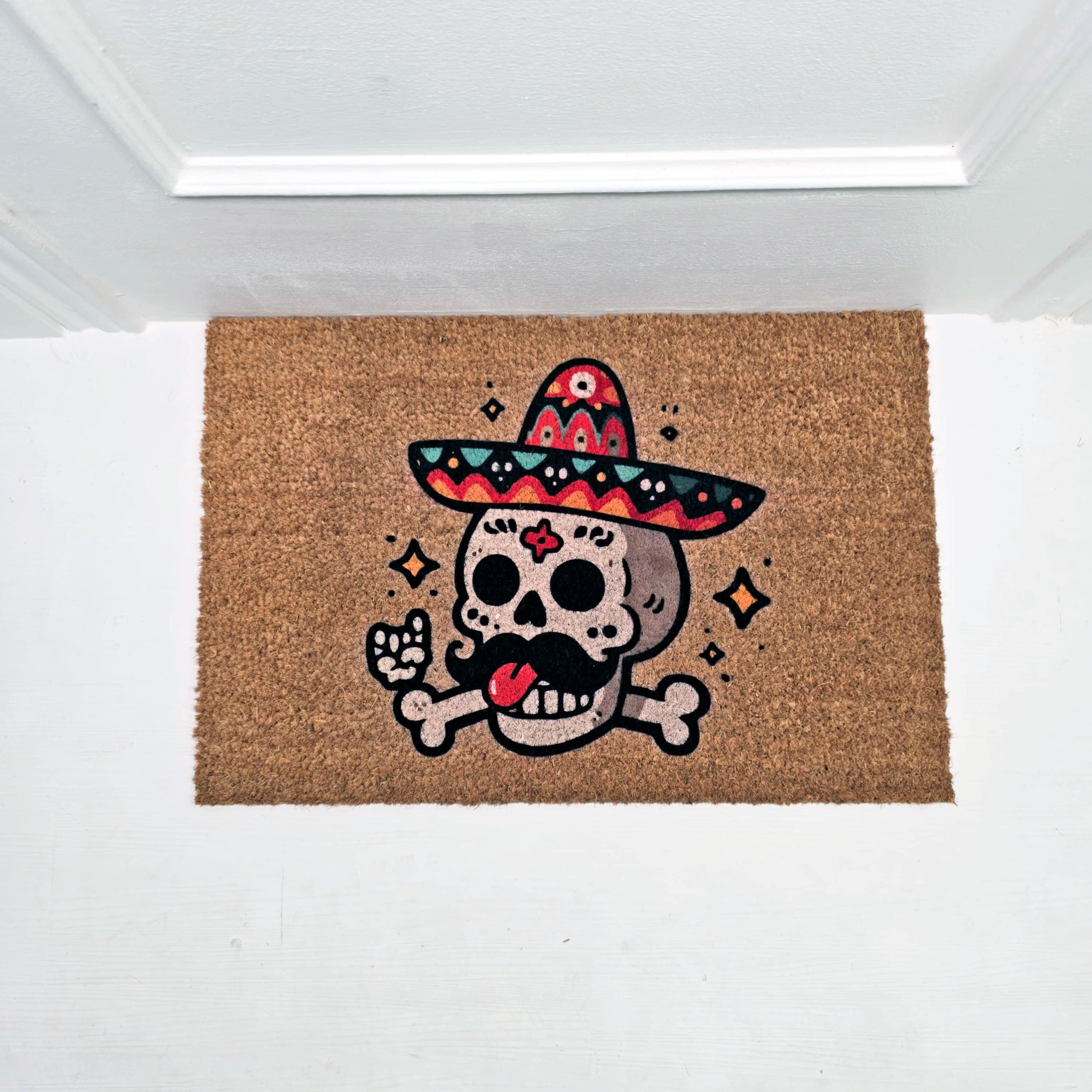 Felpudo ¨Calabera Mexicana¨de coco natural con base antideslizante de ...