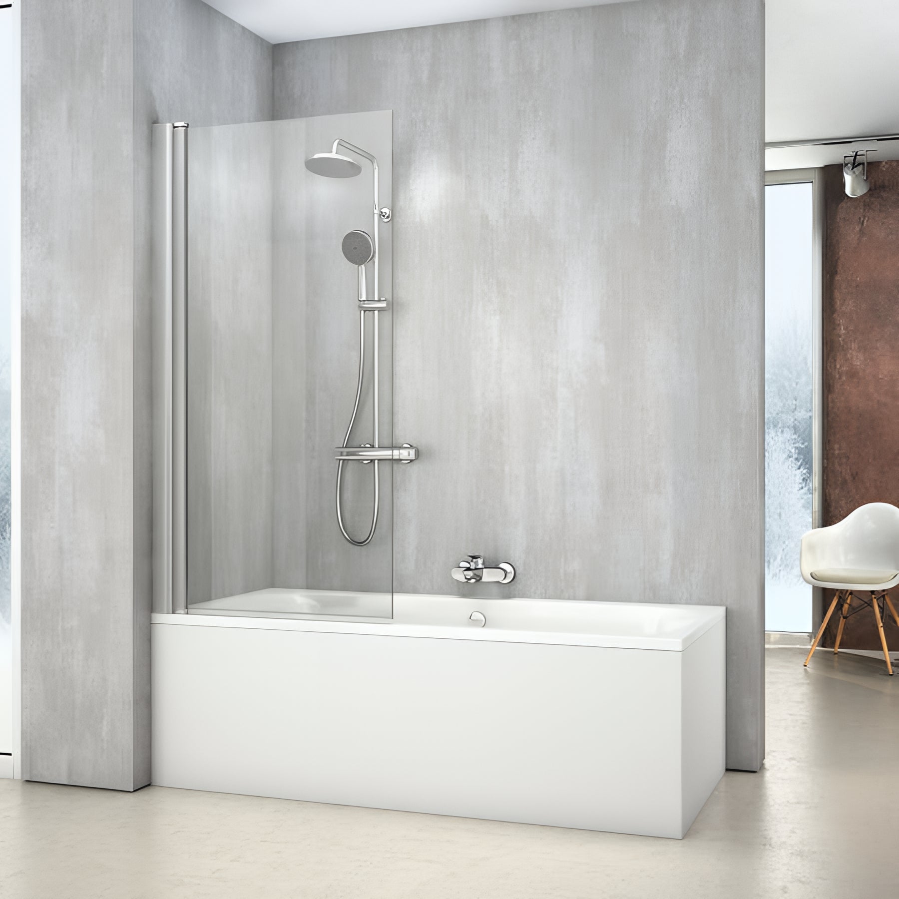 Parete vasca larghezza 75cm altezza 150cm profilo argento lucido vetro ...