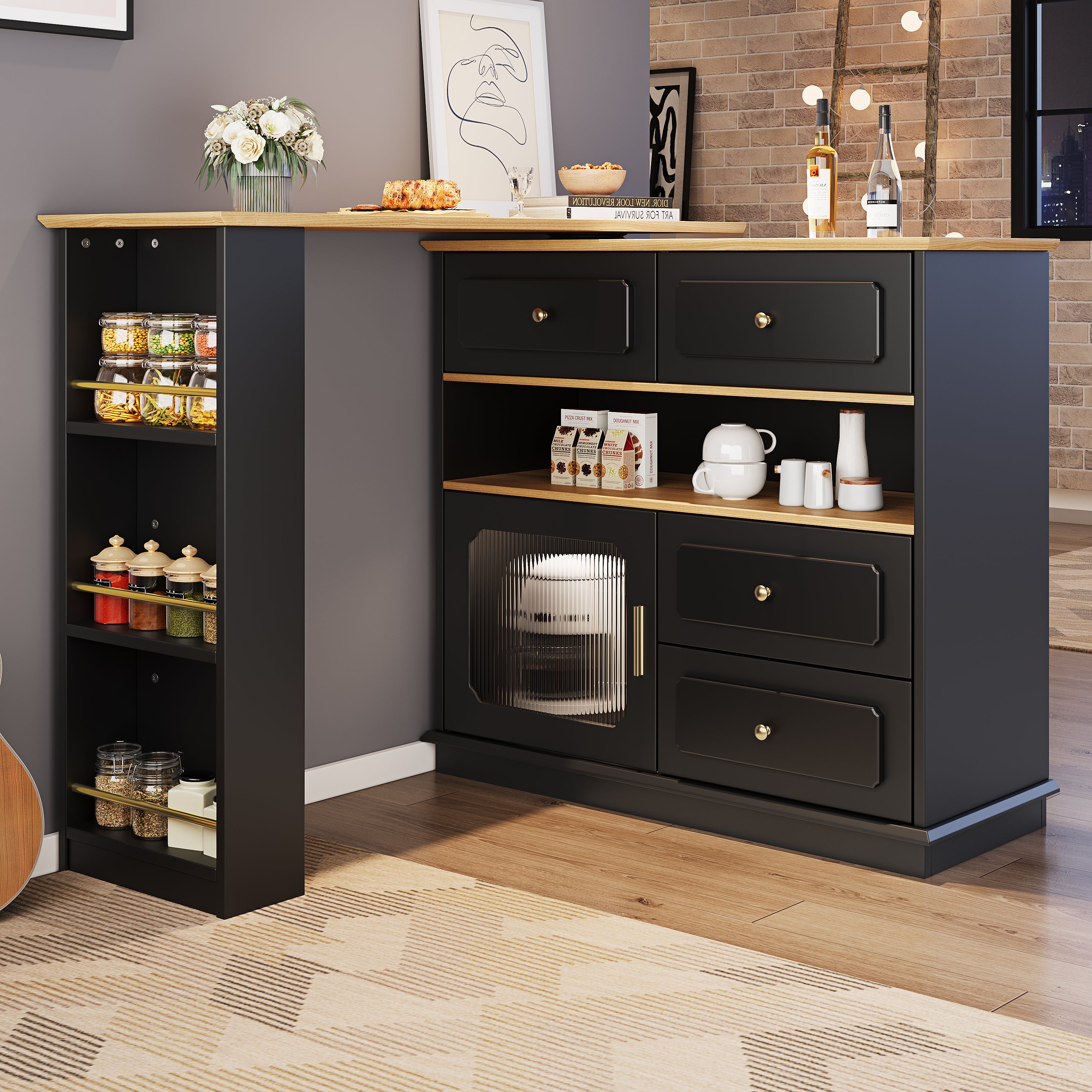 Meuble de bar pivotant 360° et escamotable - avec 4 tiroirs et 1 porte ...