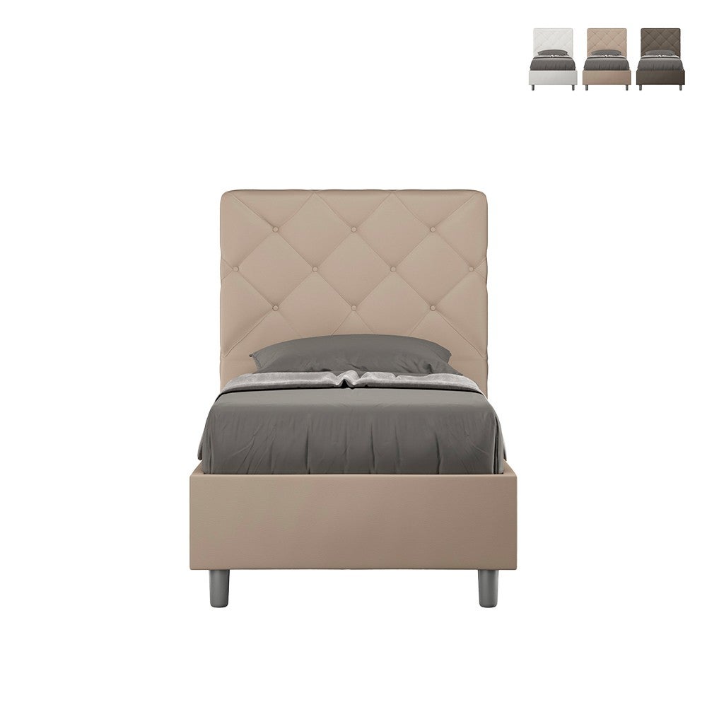 Lit simple avec sommier de rangement 100x200 chambre Priya S2 - Beige ...
