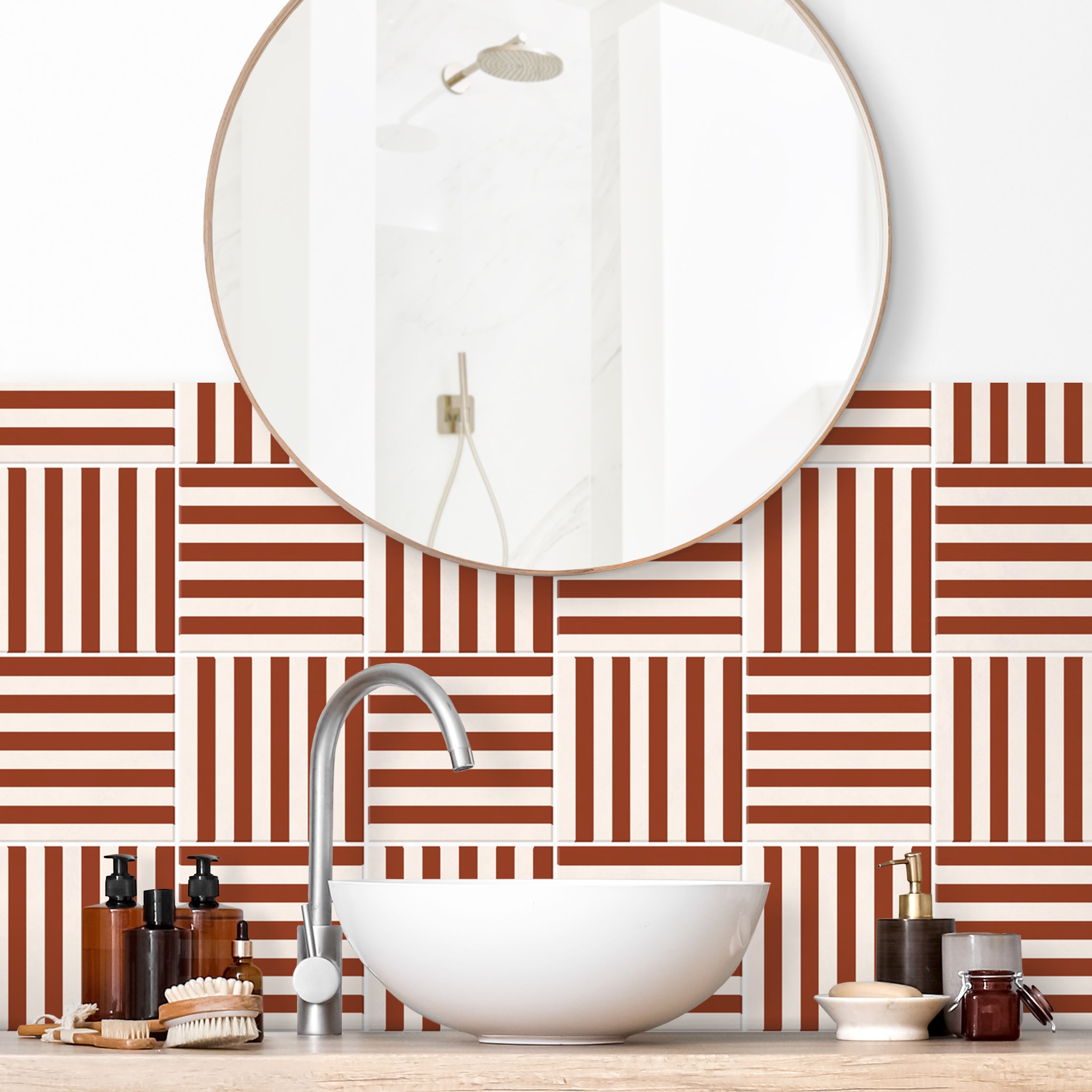 Revestimiento de pared para baño - Tiles with Stripes Terracotta 100 x ...