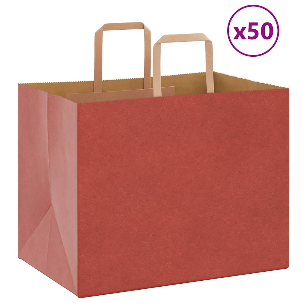 Sacs en papier kraft 50 pcs，Sacs kraft avec poignées rouge 32x22x24 cm ...