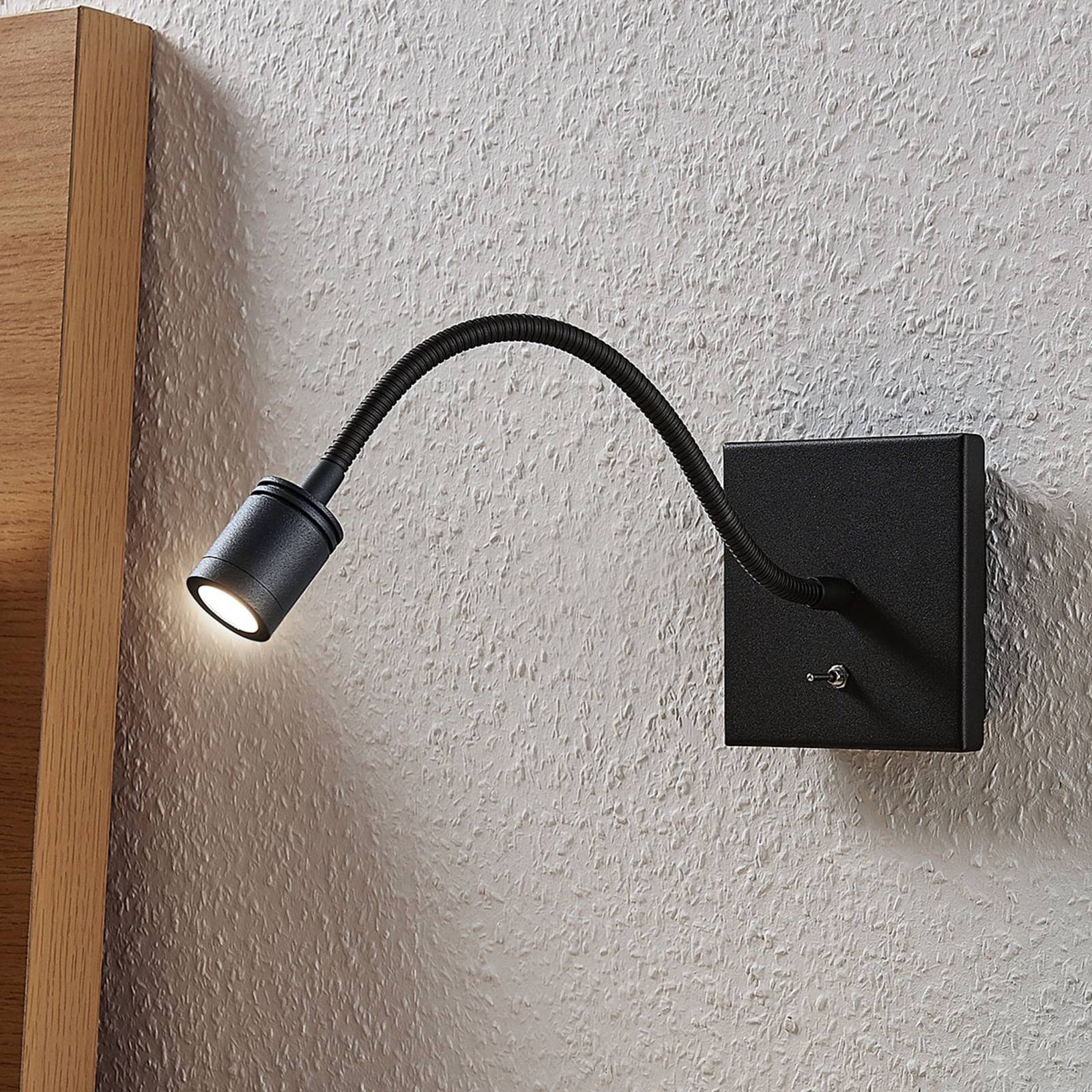 Aplique de pared LED Lindby Mayar, negro, metal, brazo flexible, 35cm ...