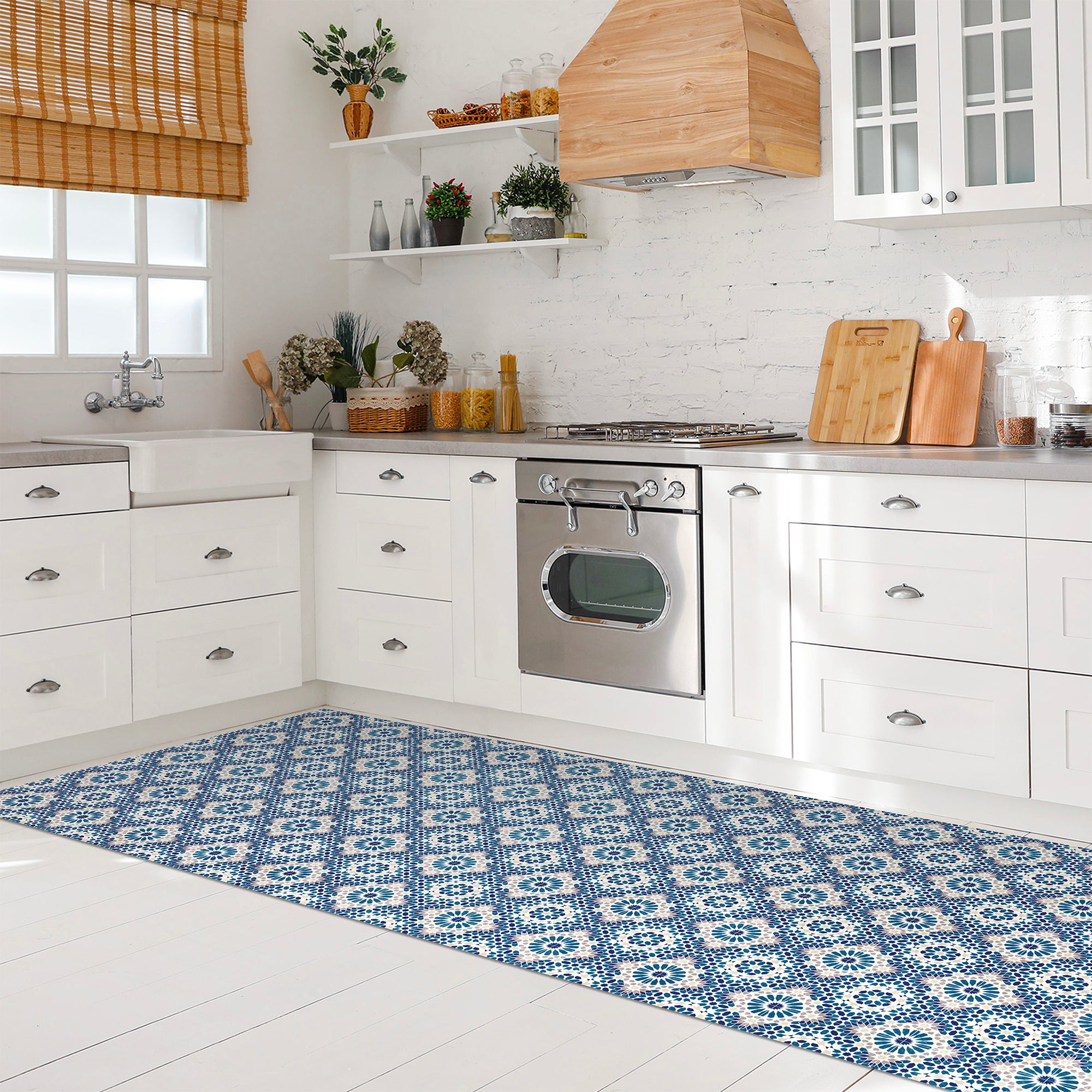 Tapis/ Motifs géométriques bleus / 91x244 cm - RUNNER/ Créé et fabriqué ...