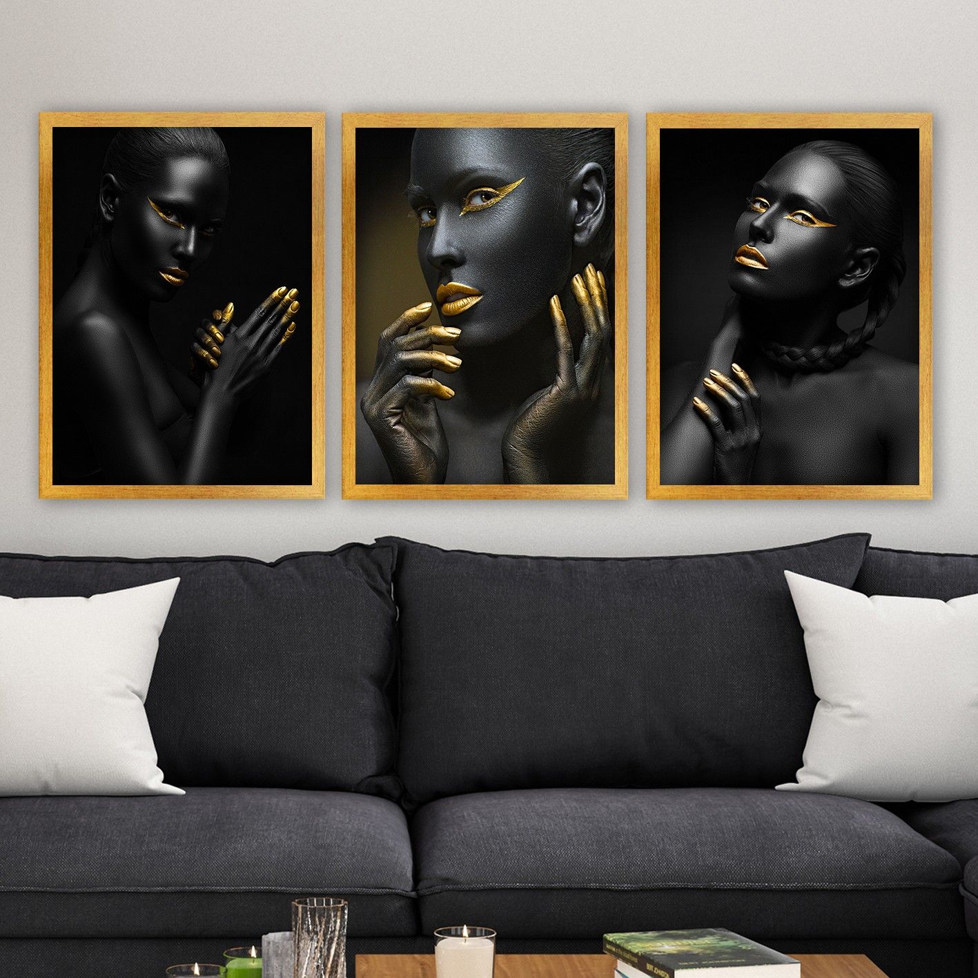 Lot de 3 tableaux encadrés Chêne Eula L35xH45cm Motif Portraits femme ...