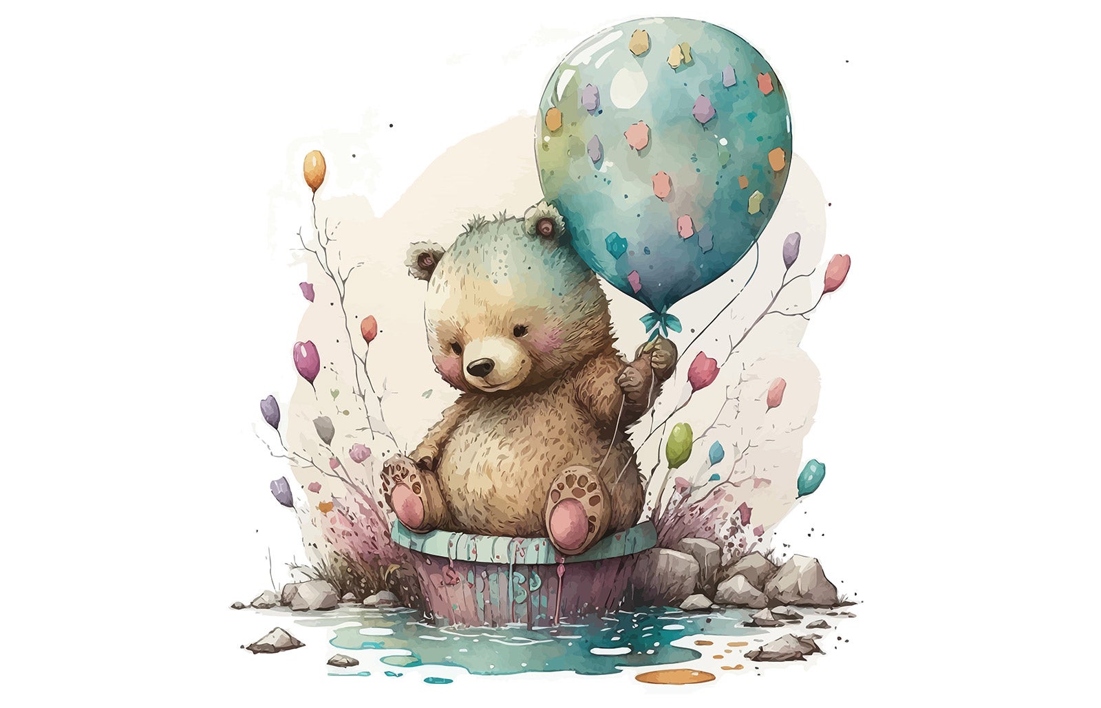 Papel pintado panorámico Infantil - Osito Globo - Ancho 390 cm x Altura ...