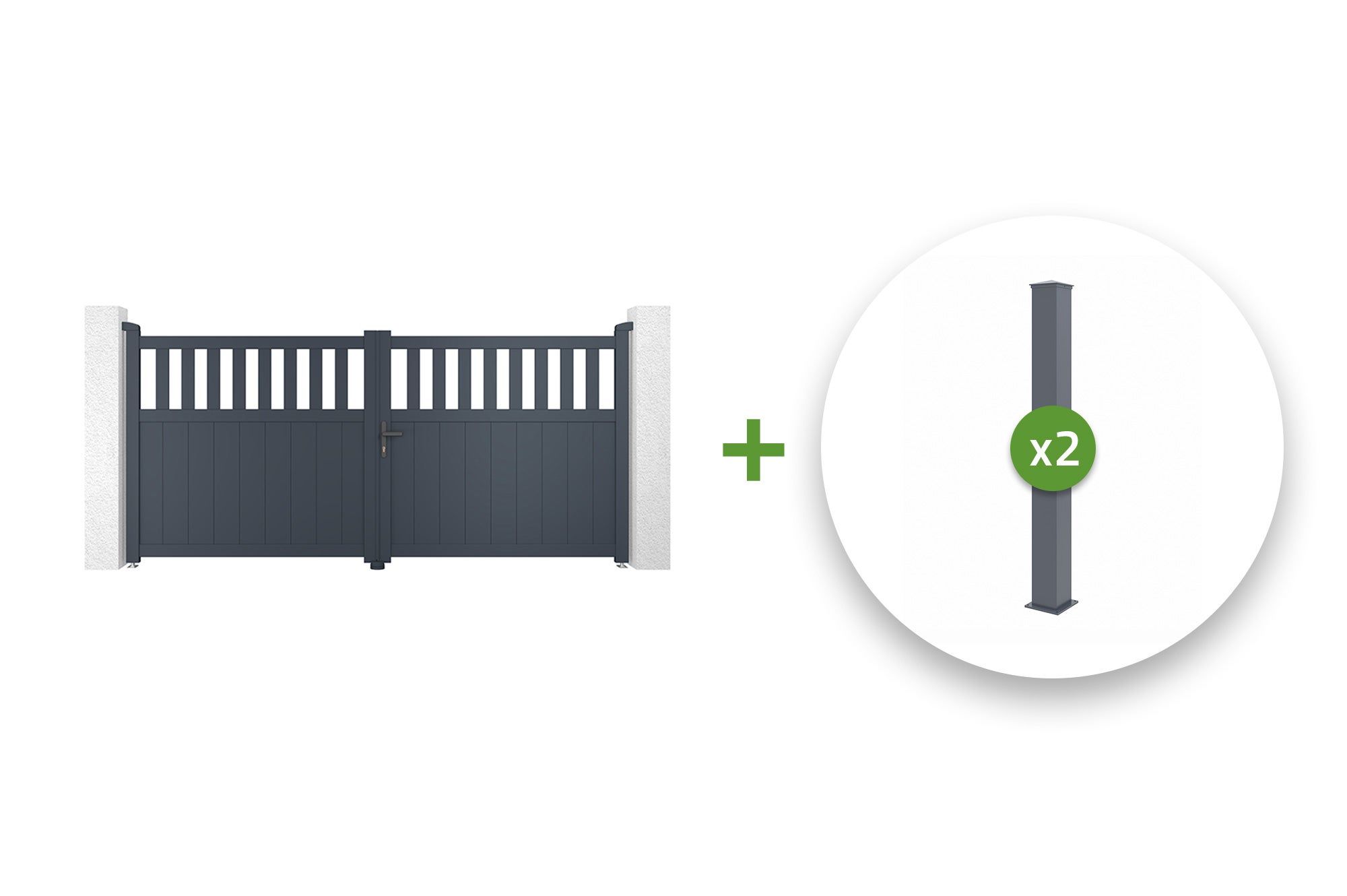 Portail battant 3m SANTIS H.140cm + 2 poteaux H.166cm aluminium gris ...