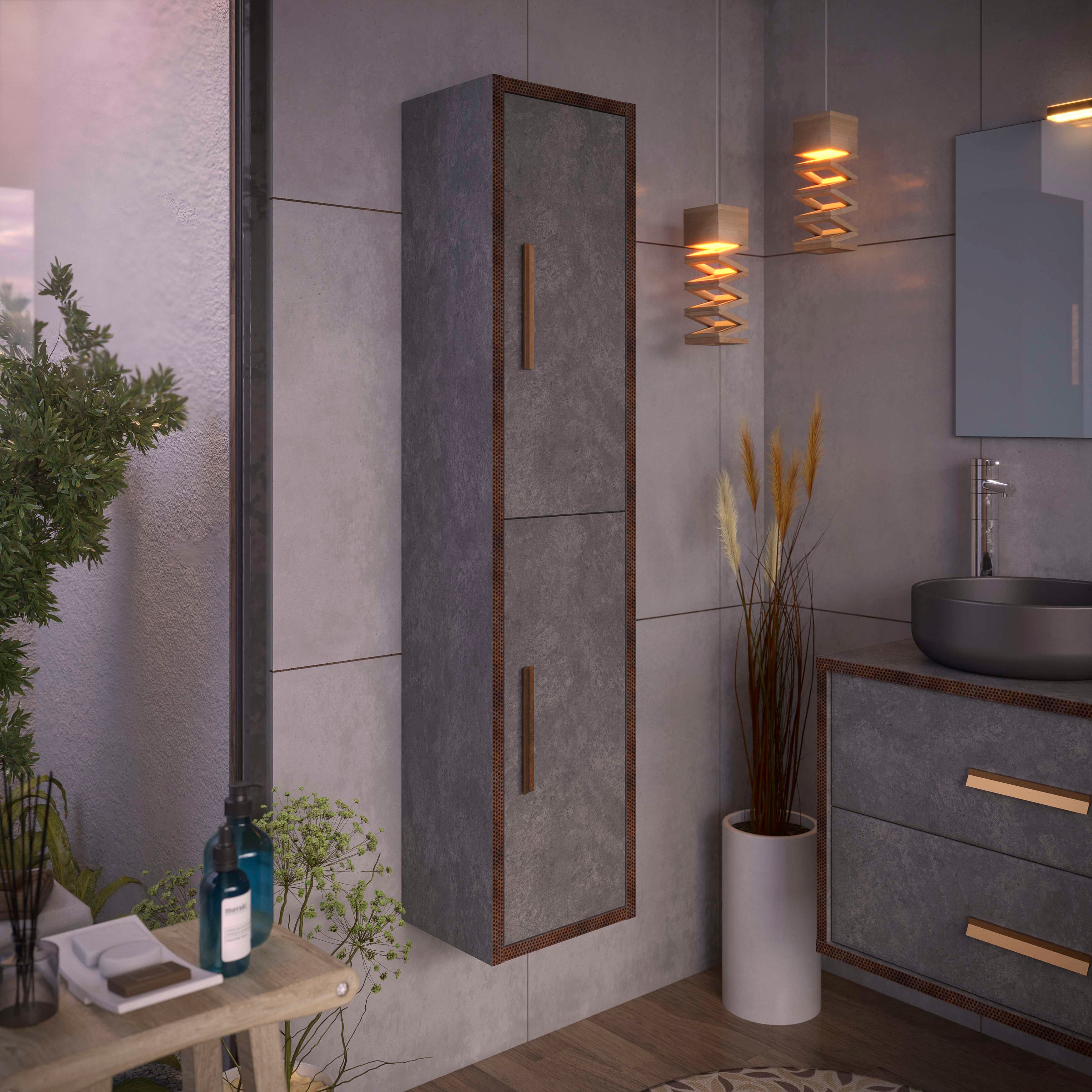 Columna de baño IDO 2 puertas 140x31,5x25 melamina cemento T-BATH ...