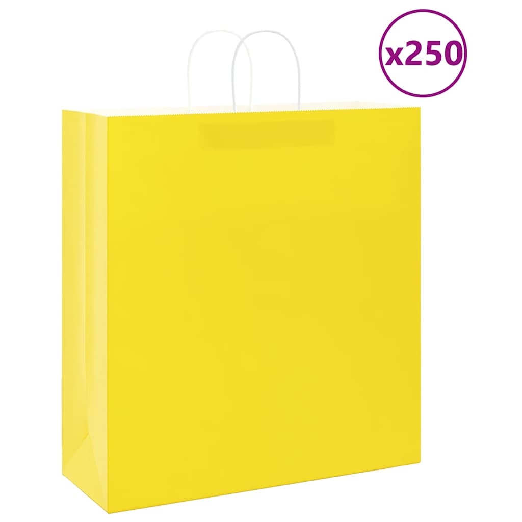 Sacs en papier kraft 250 pcs，Sacs kraft avec poignées jaune 45x17x48 cm ...