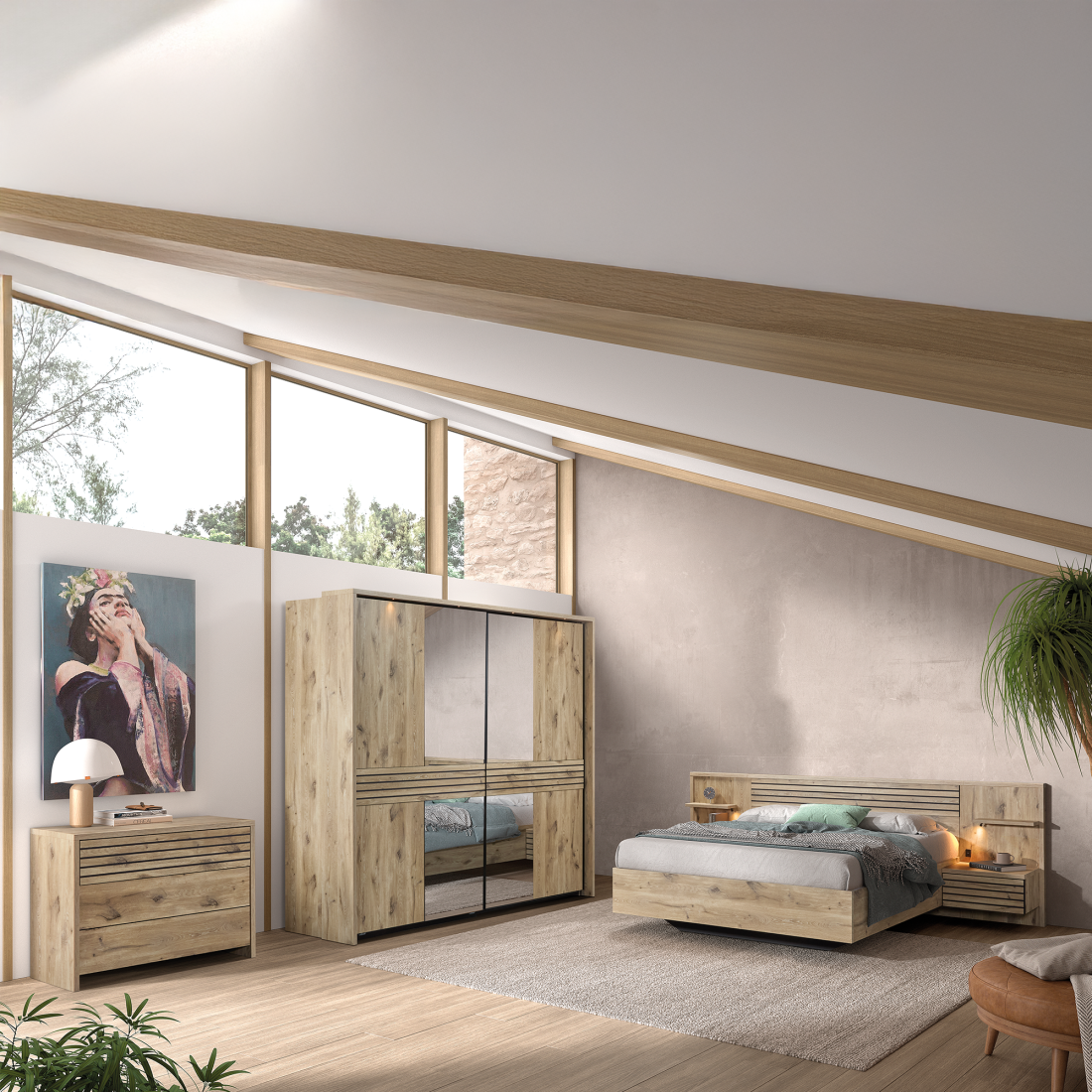 Chambre complète (180x200) Chêne LED - TATIUS | Leroy Merlin