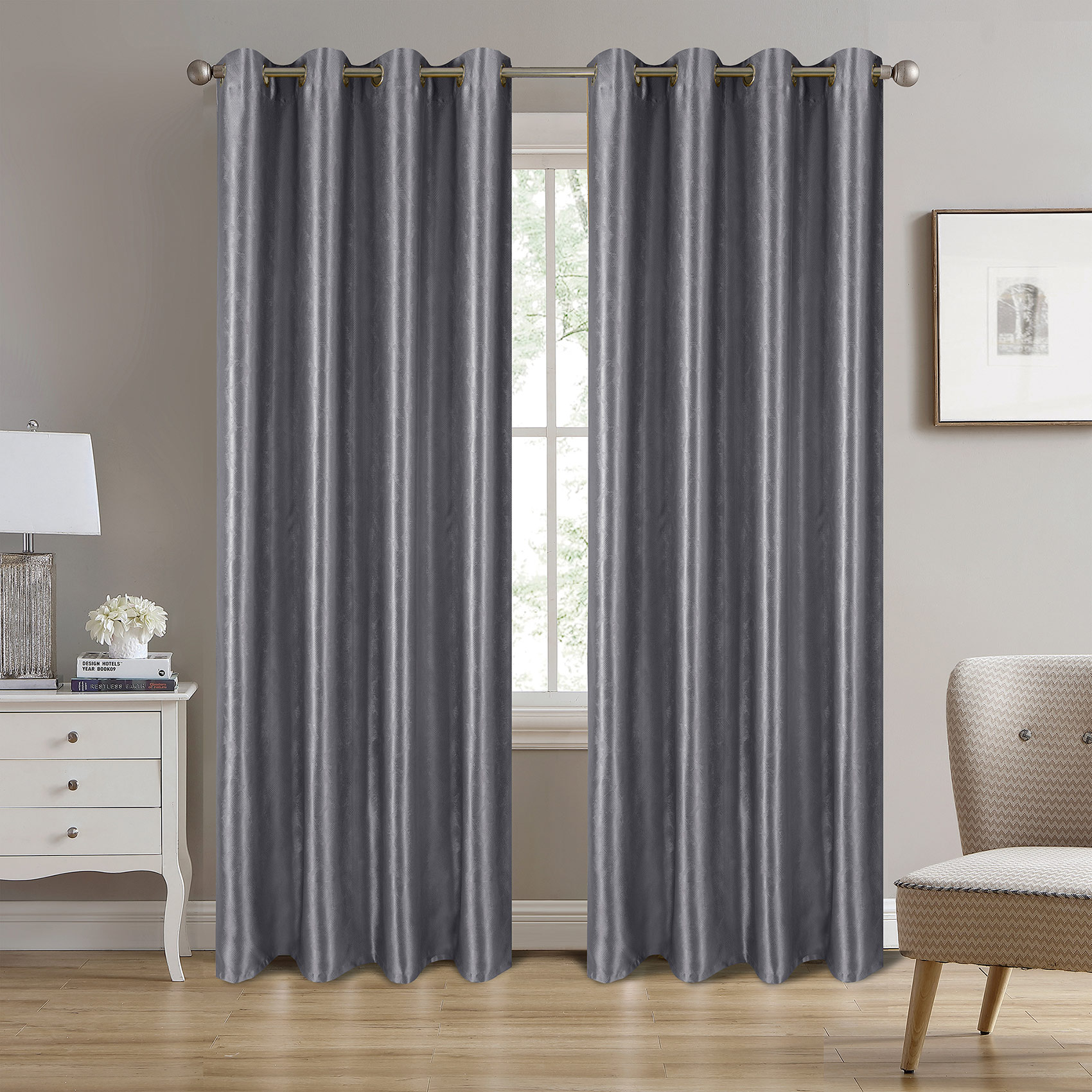 Paire de rideaux occultants à motifs géométriques - Gris anthracite ...