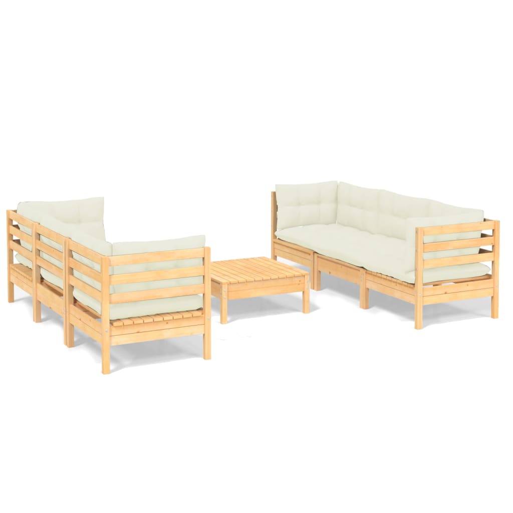 Muebles de jardín 7 piezas cojines madera de pino color crema | Leroy ...