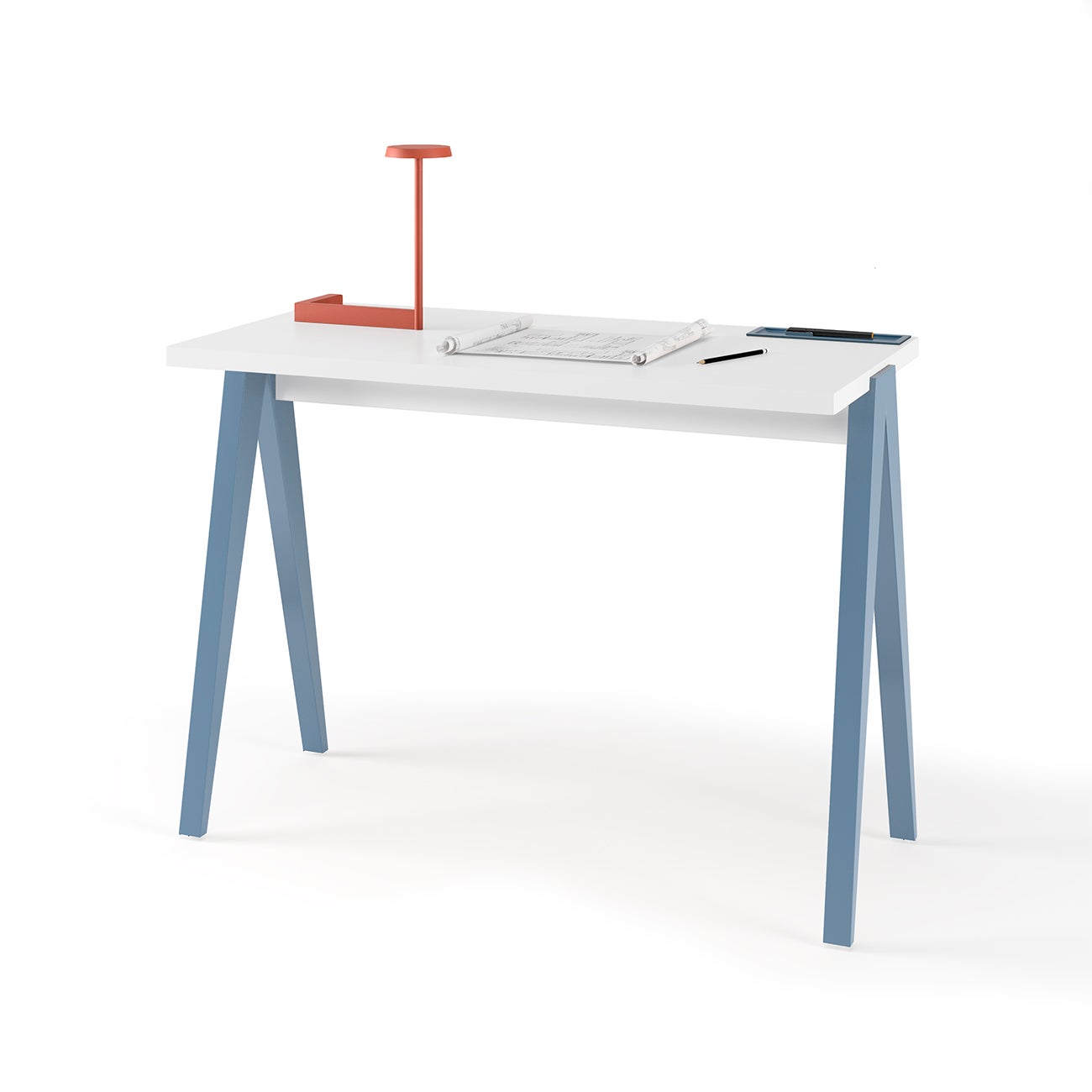 Table de bureau en mélamine avec pieds en hêtre, modèle COMPÁS de ...