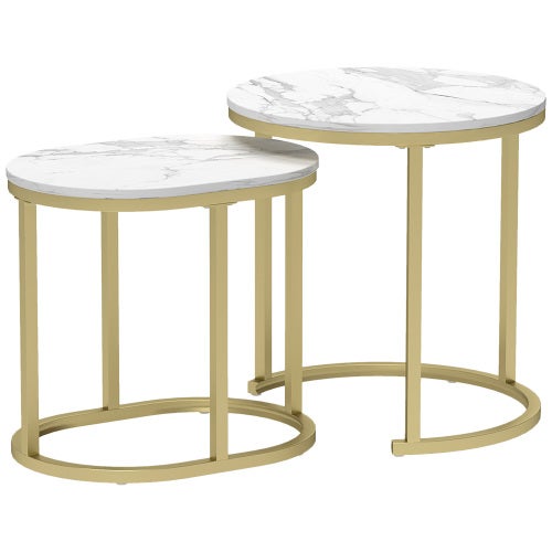 Set de 2 tables d’appoint rondes, plateau MDF blanc, cadre acier ...