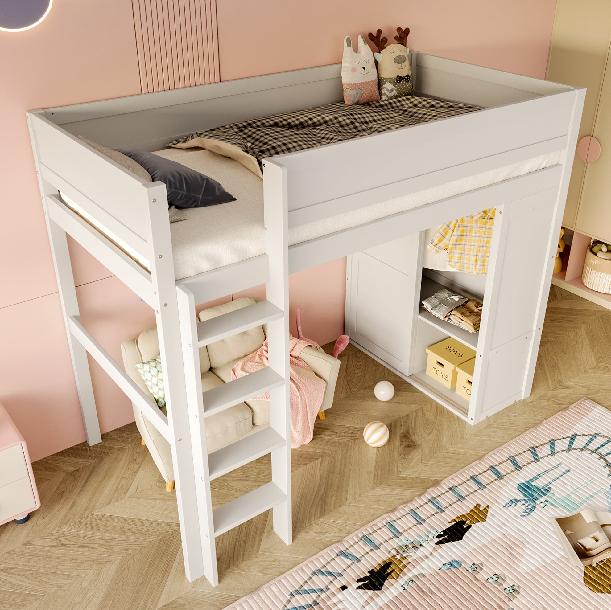 Litera alta infantil 90x200 cm armario almacenamiento estante espacio ...